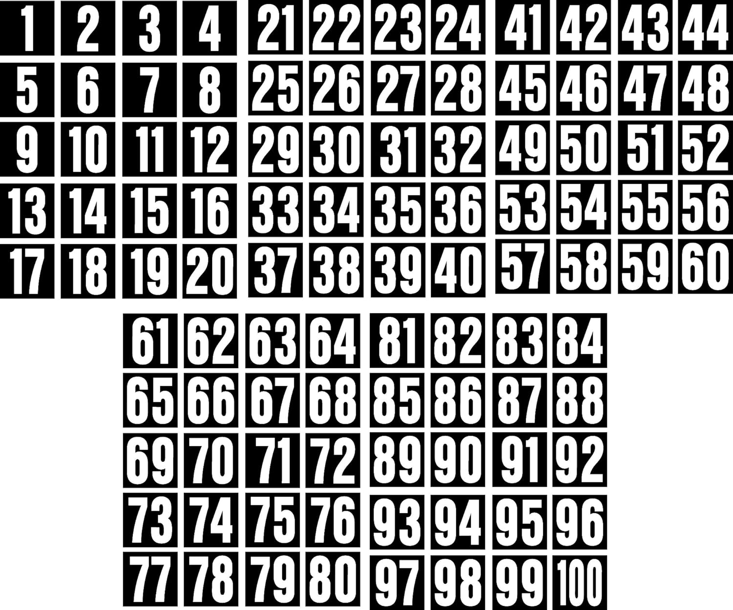 Amazon.com - 1/2 INCH Consecutive Number Decals/Stickers 1-100 White ON ...