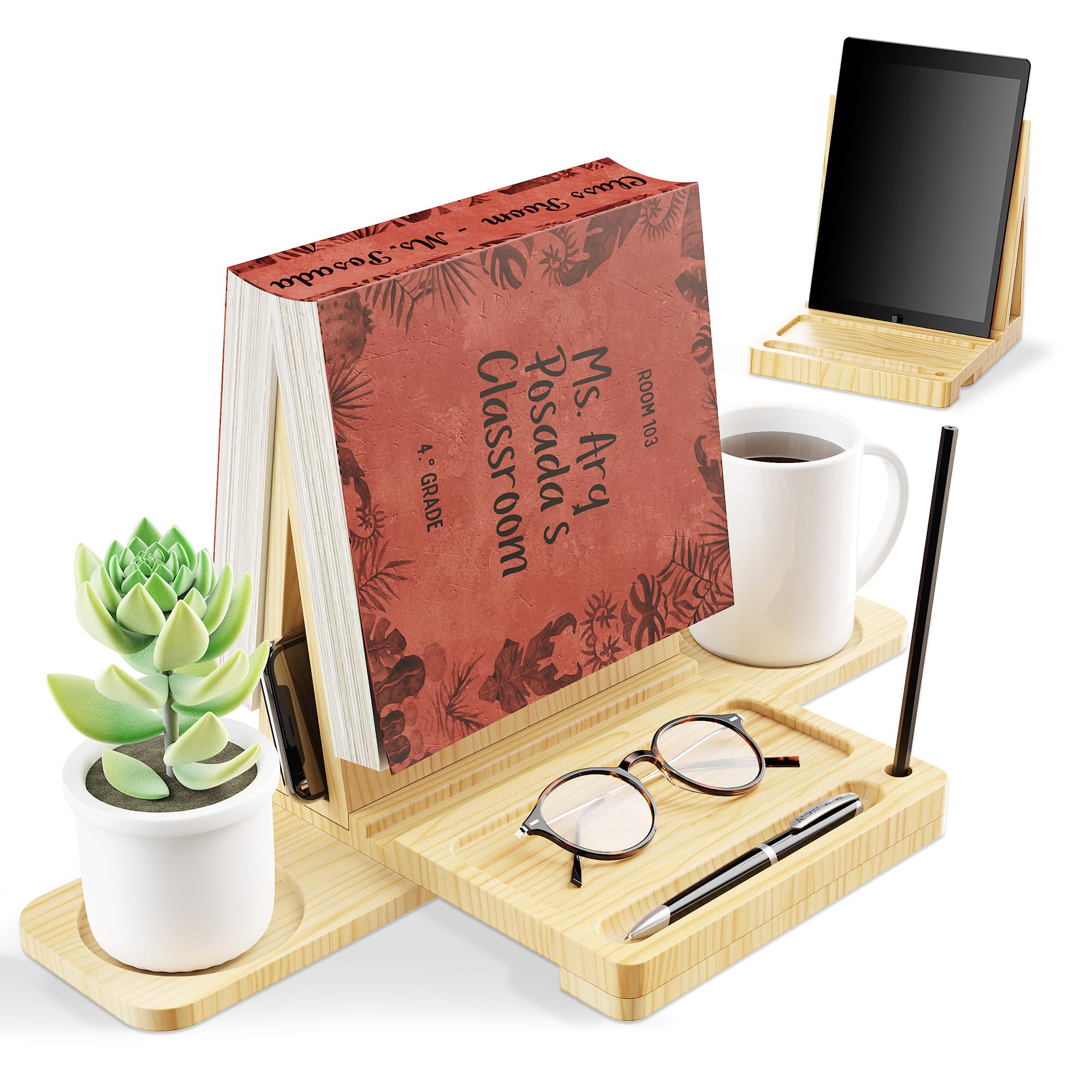 YITOBA Triangle Book Holder, Wooden Book Nook Reading Valet with ...