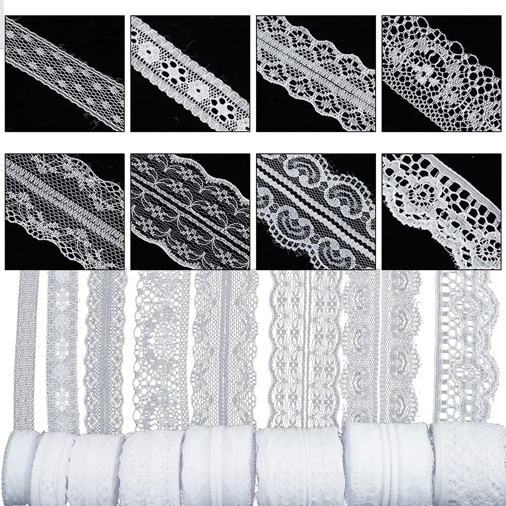 Amazon.com: 80 Yards White Lace Trim Ribbon,8 Rolls Crochet Sewing ...