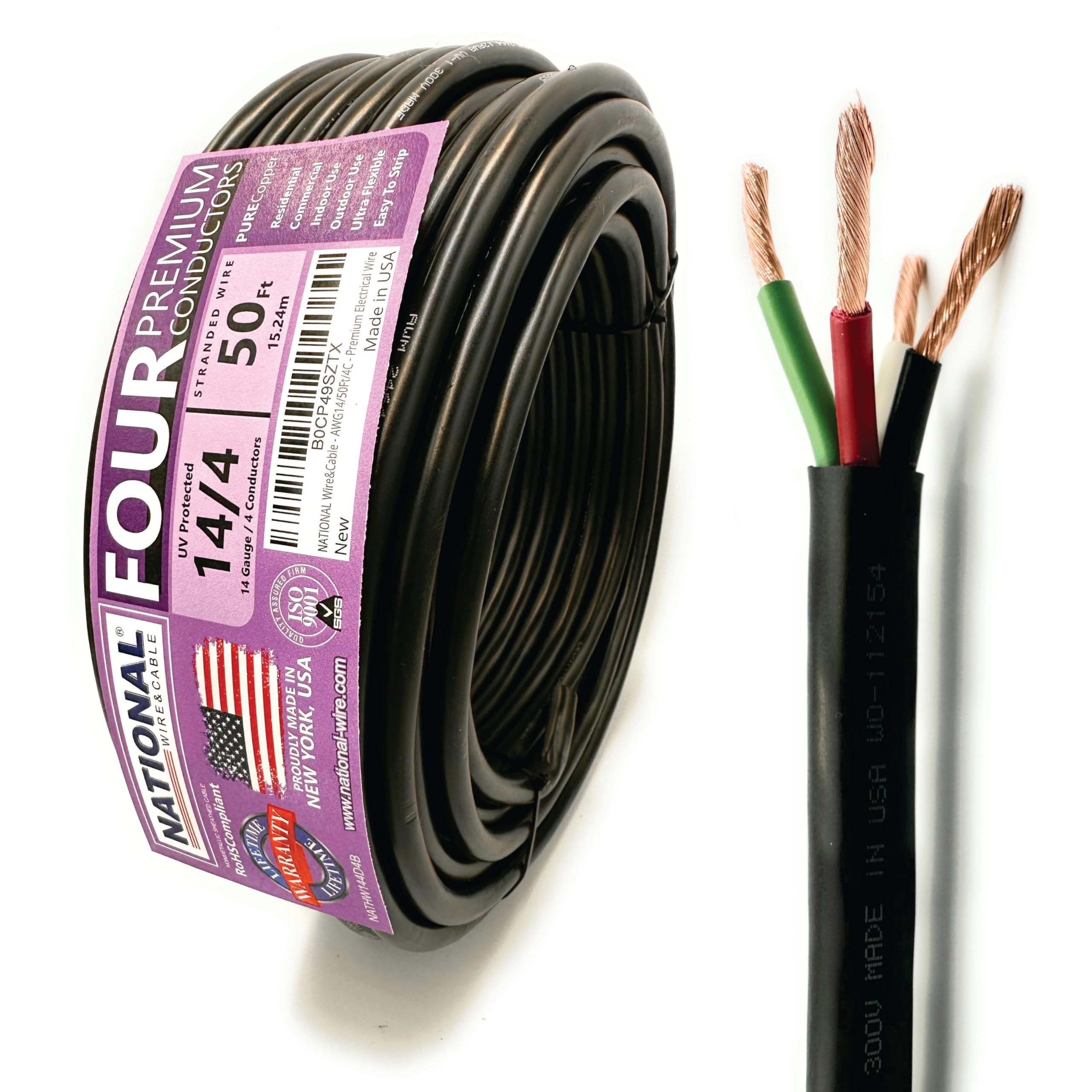 Snapklik.com : NATIONAL Wire & Cable 14 AWG 4-Conductor Premium Copper ...