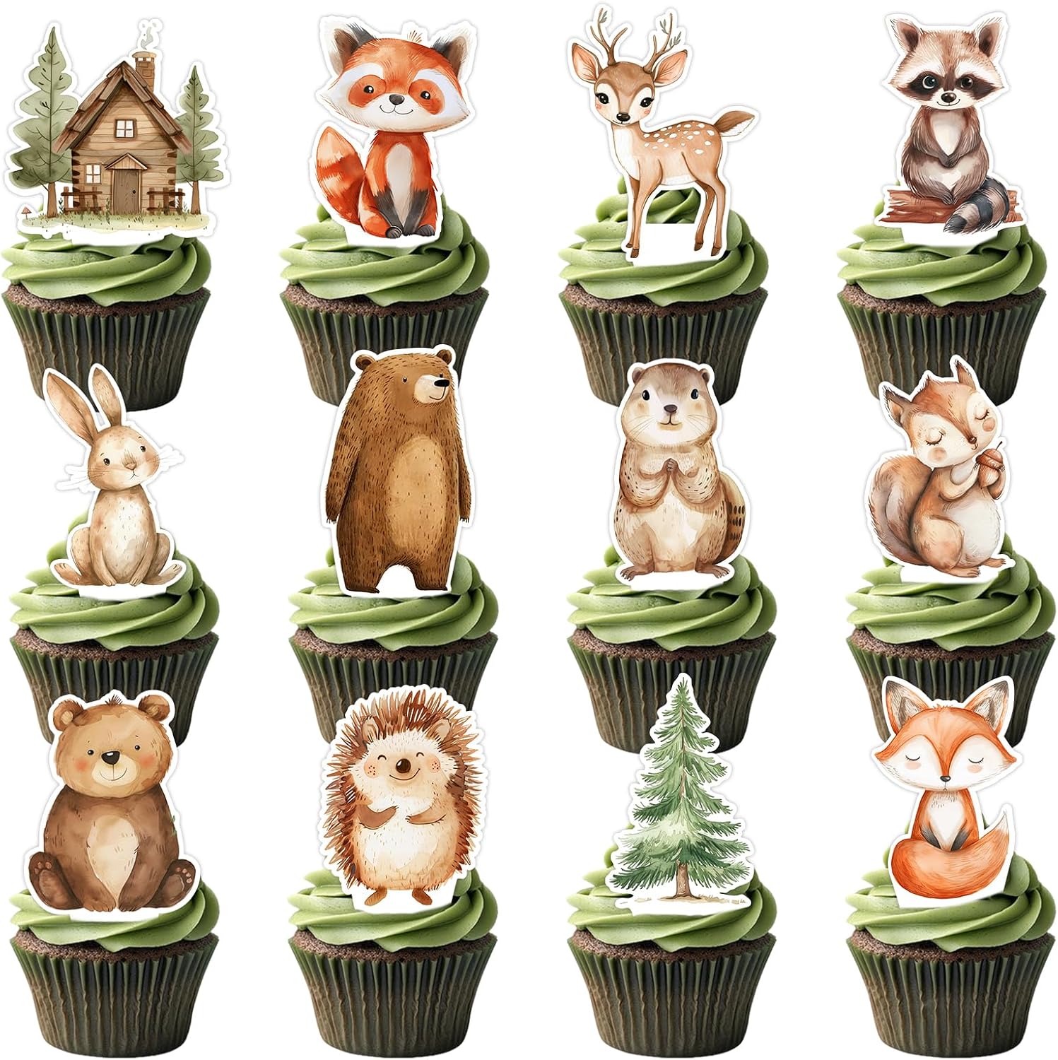 Amazon.com: JarThenaAMCS 48Pcs Woodland Animal Cupcake Toppers Cake ...