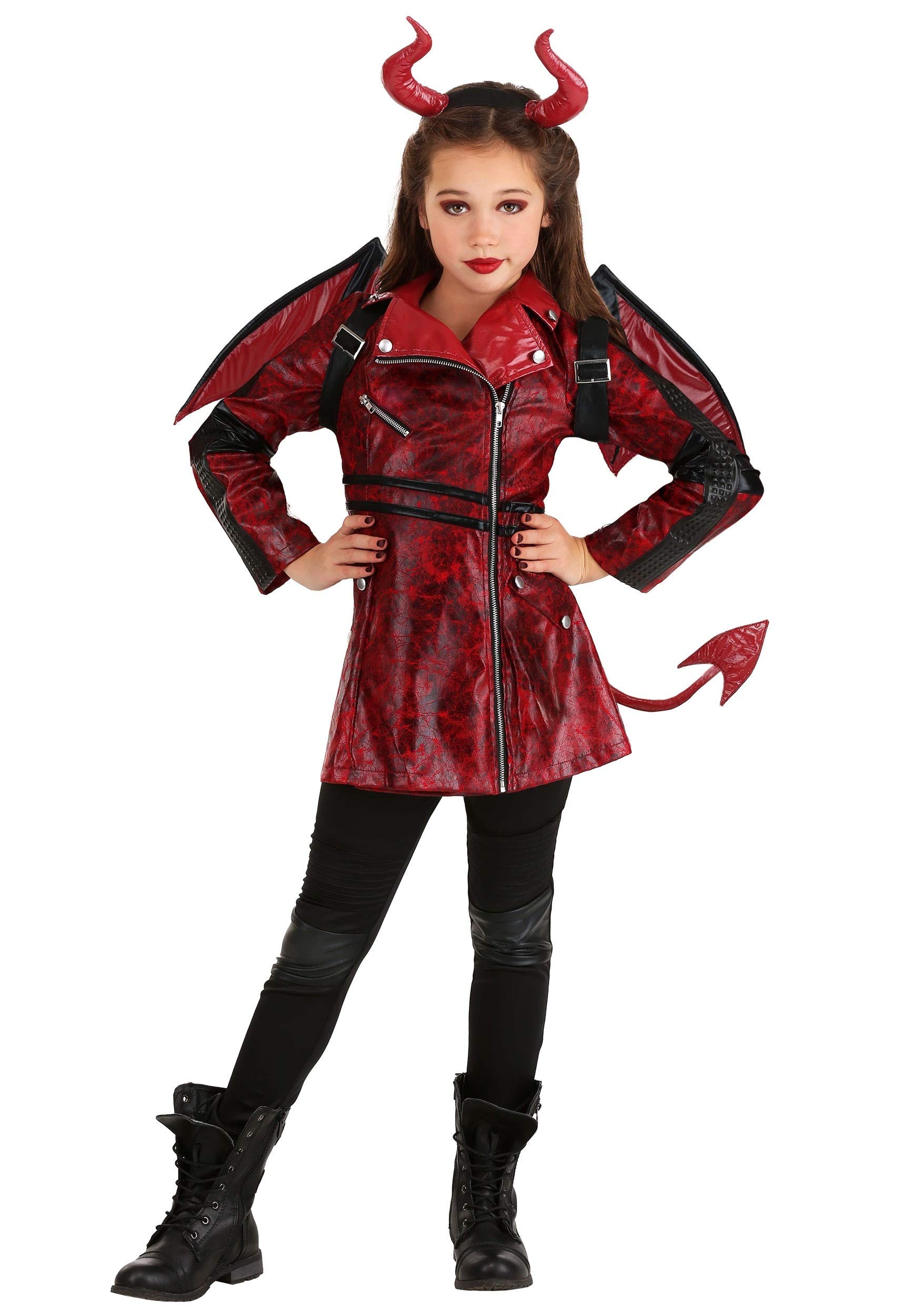 Amazon.com: Leather Devil Costume for Girls, Kids Devil Jacket Outfit ...