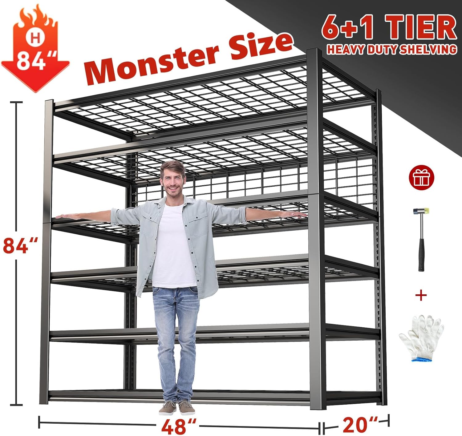 REIBII 84″ H Garage Shelving, 6-Tier Garage Storage Shelves Heavy Duty ...