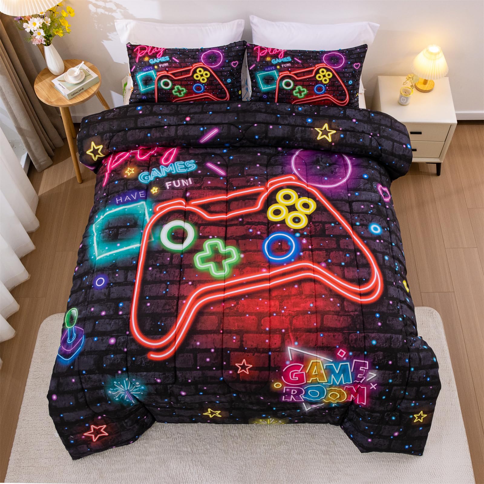 Amazon.com: Aimuan Gamer Bedding Sets for Boys Kids Gaming Comforter ...