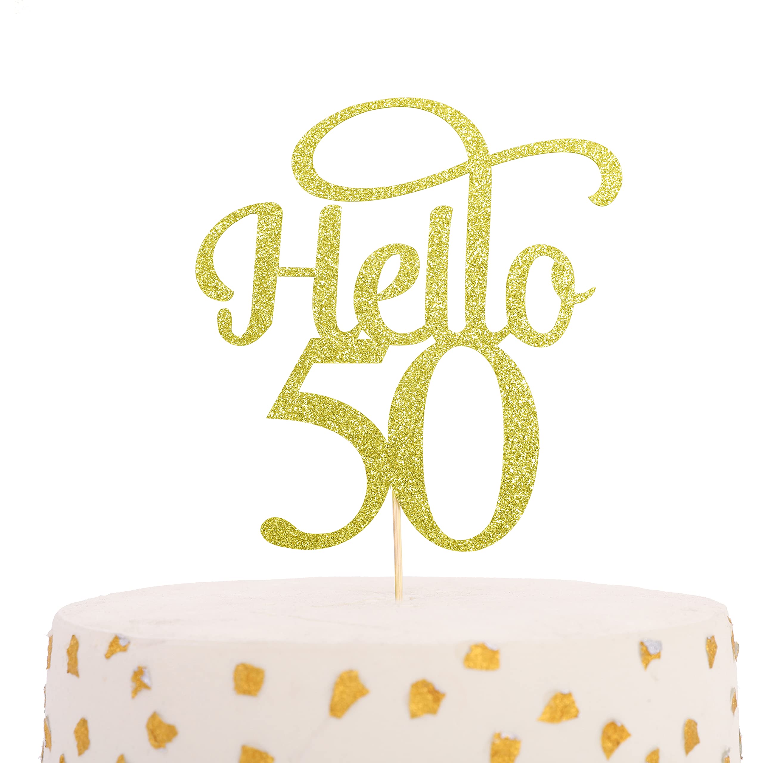 Buy Golden Hello 50 Cake Topper - Golden Glitter Birthday Cake ...