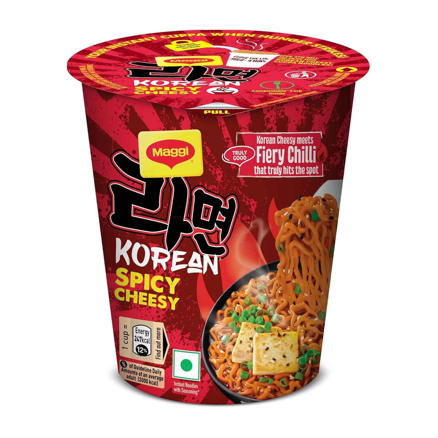 MAGGI Cuppa Korean Spicy Cheesy Instant Noodles, 71.5g : Amazon.in ...