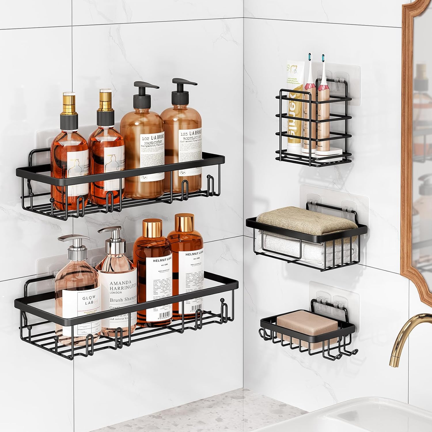 Shower Caddy Shelf Organizer Rack,Self Adhesive Black Bathroom Shelves ...