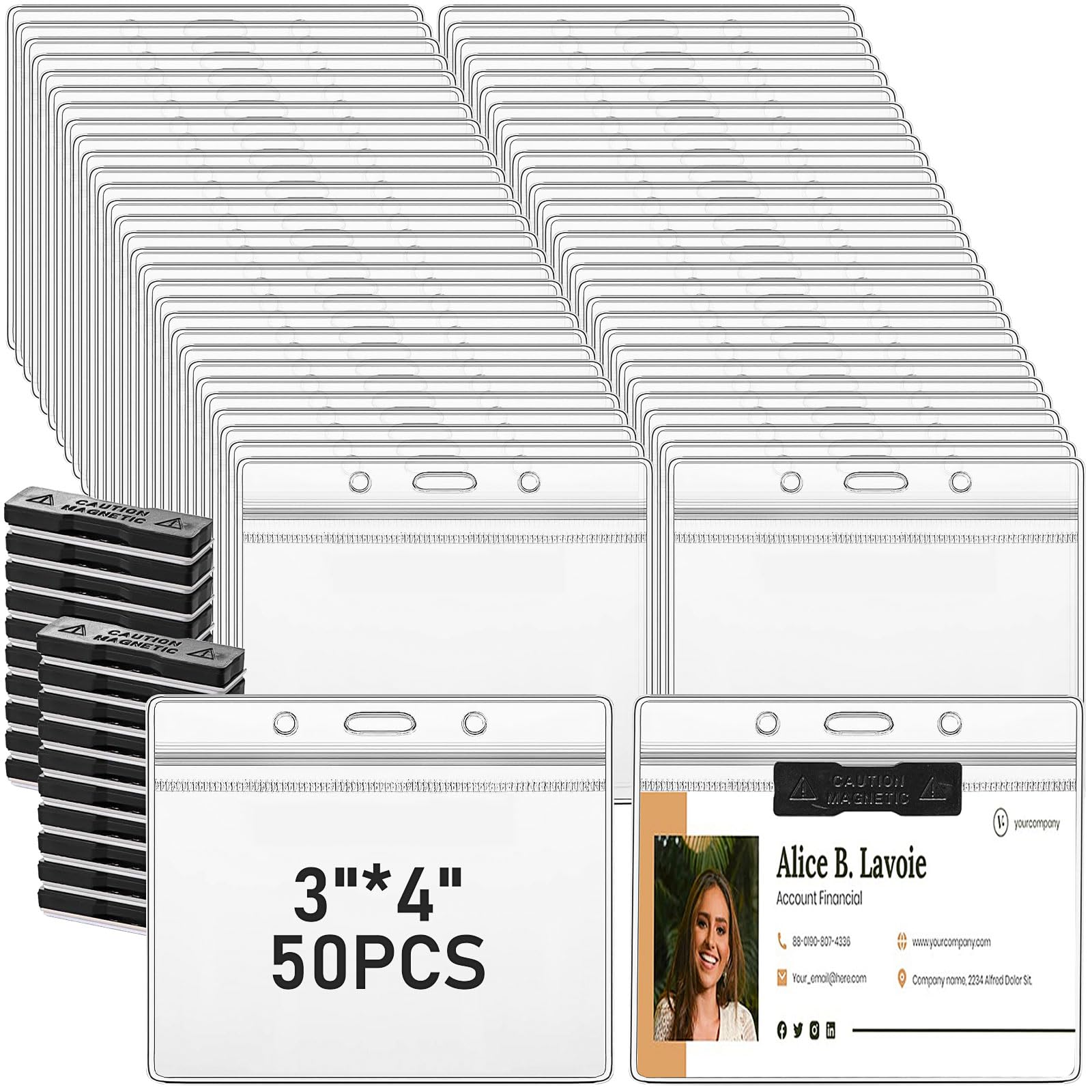 ID Card Holder, Horizontal, 50 Pack Clear Plastic Badge Holders with ...