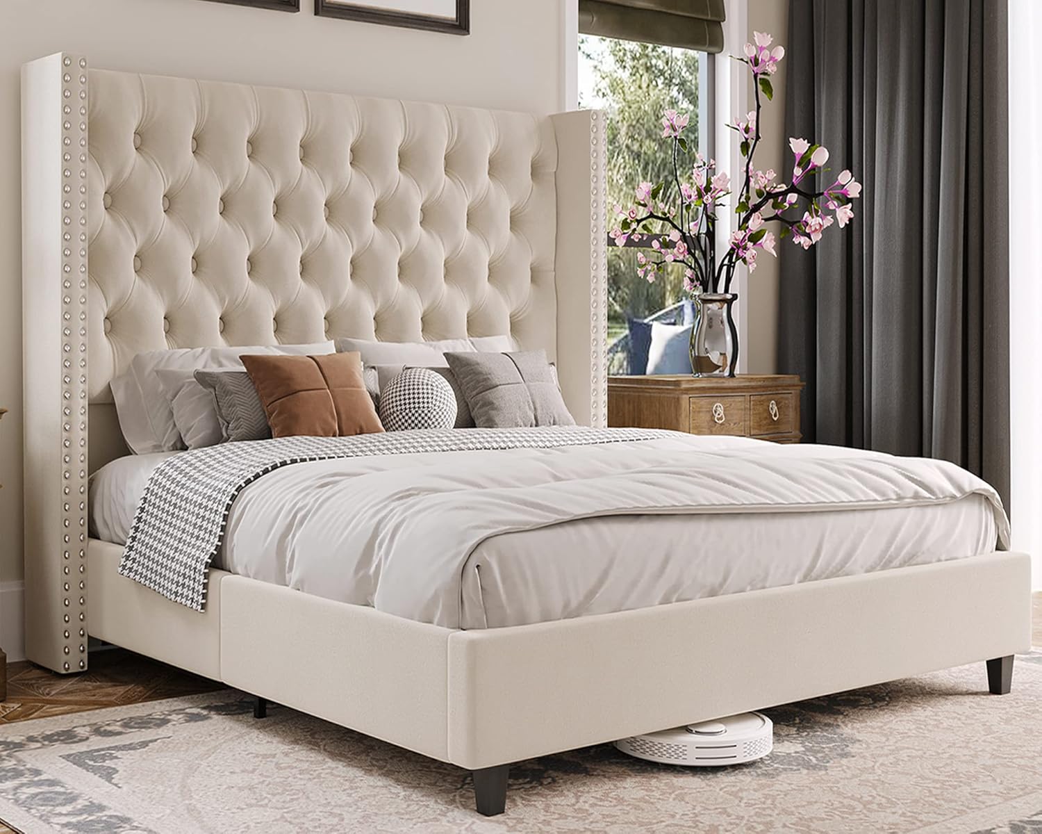 Amazon.com: Jocisland Queen Upholstered Bed Frame with Tall Headboard ...
