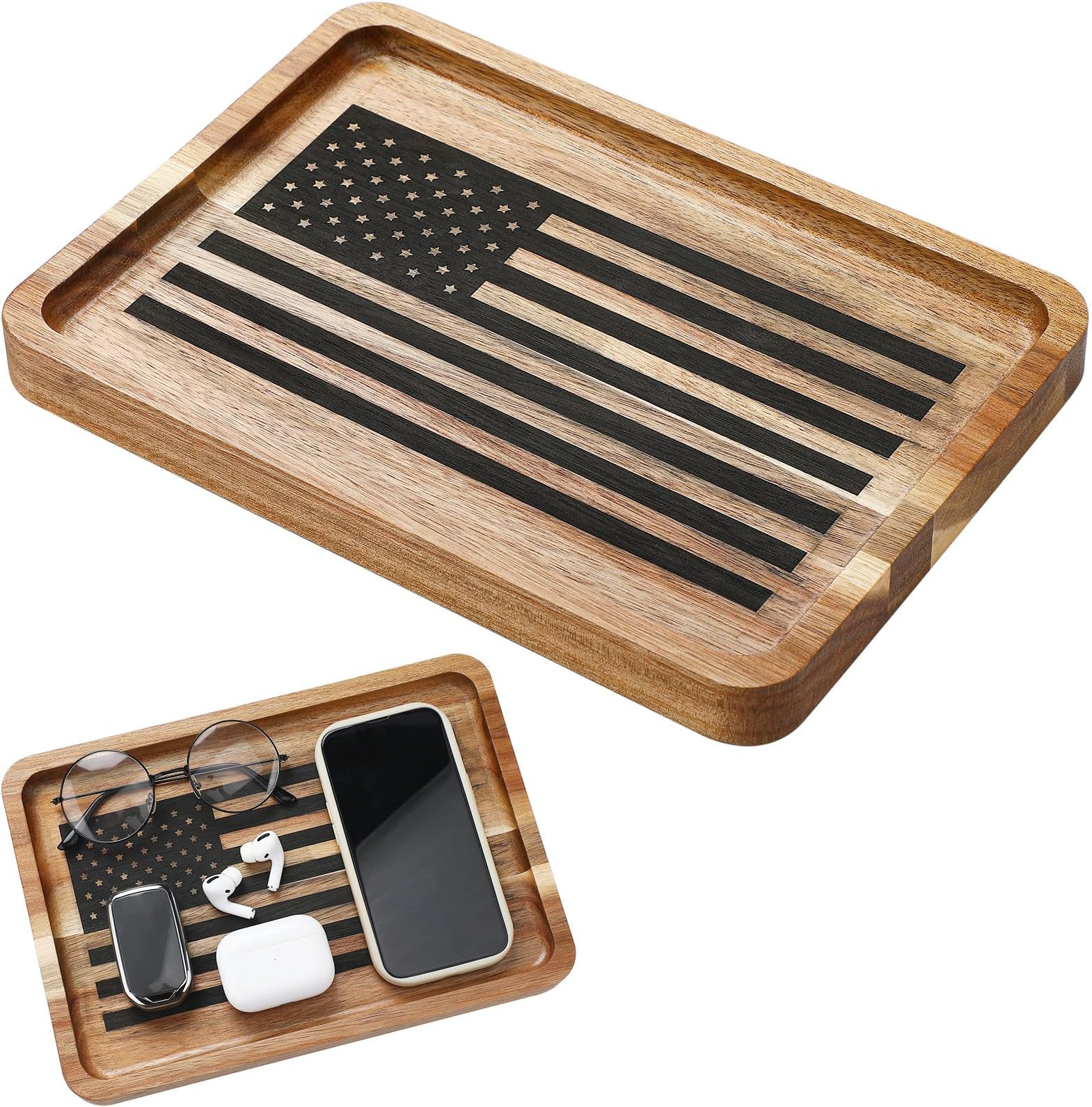 Amazon.com: Newtay American Flag Valet Tray Mens Wood Catch All Tray ...