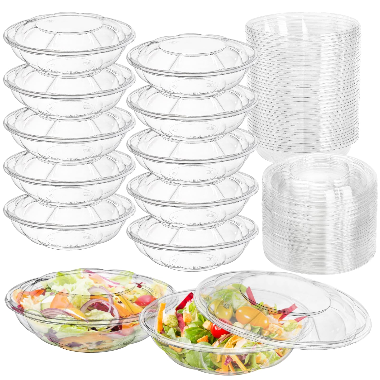 Amazon.com: Mezchi 50 Pack Plastic Salad Bowls with Lids, 18 oz ...