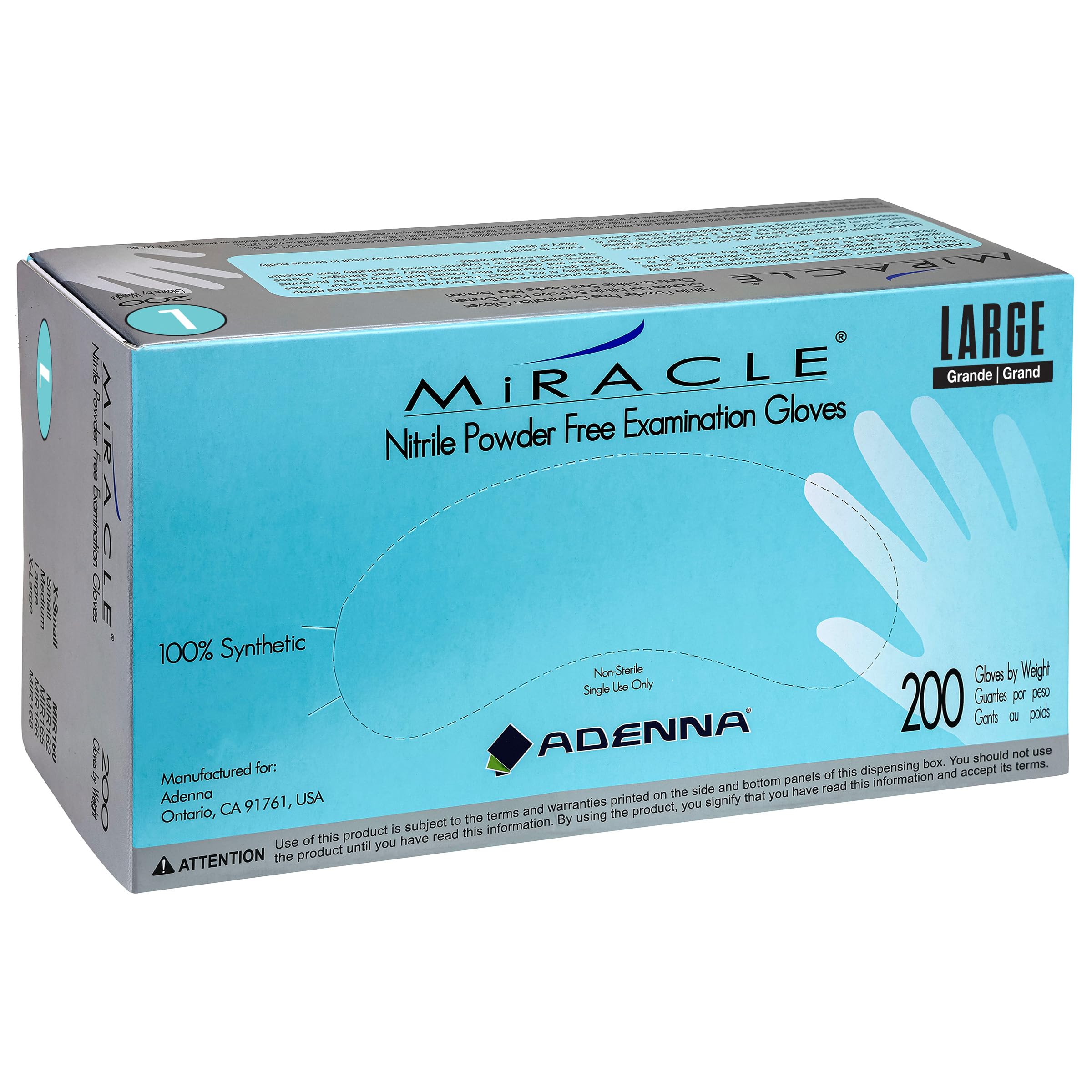 Snapklik.com : Adenna Miracle 4 Mil Powder-Free Nitrile Exam Gloves