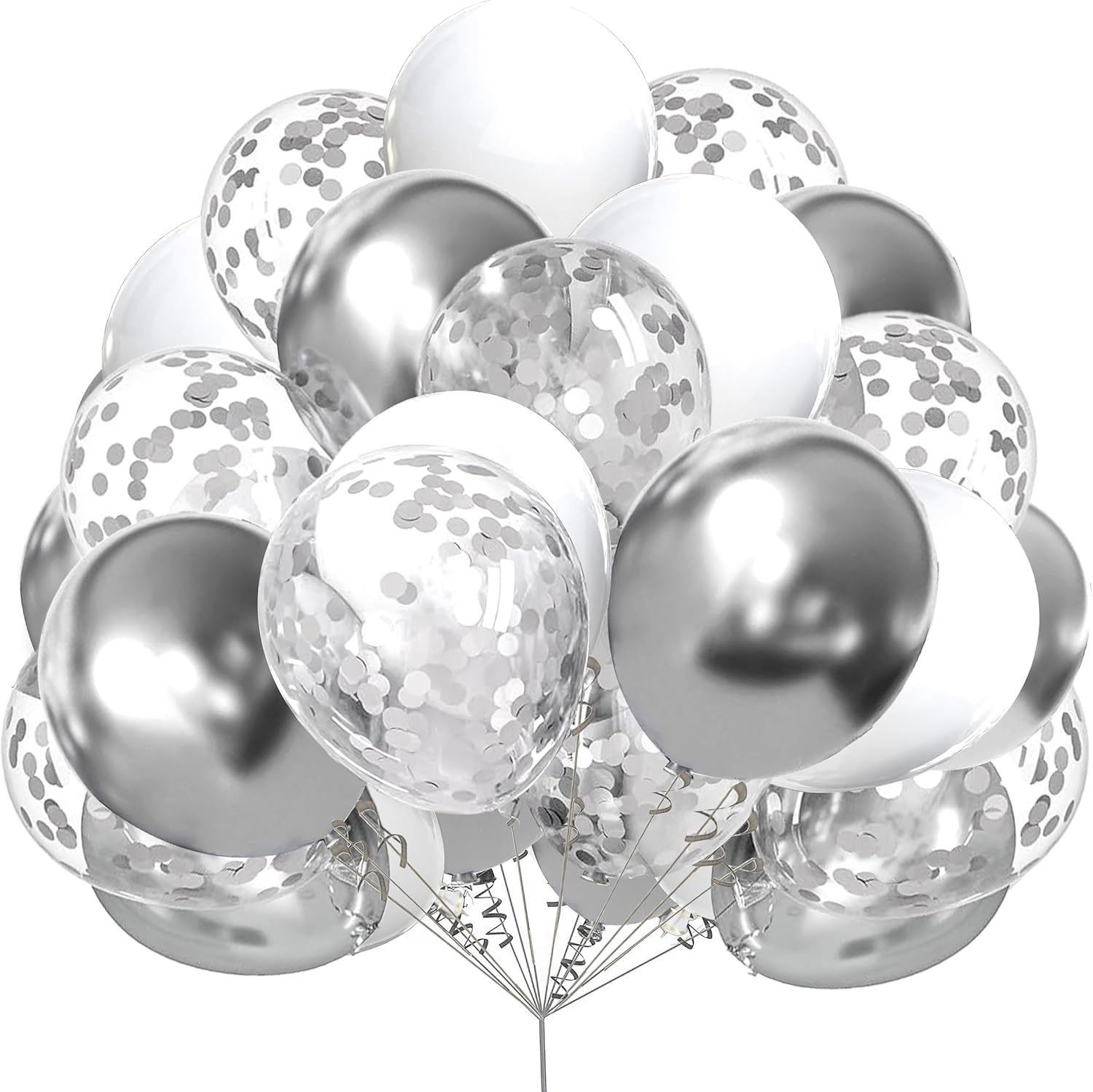 Amazon.com: AULE Metallic Silver White Confetti Balloons 12 inches 60 ...