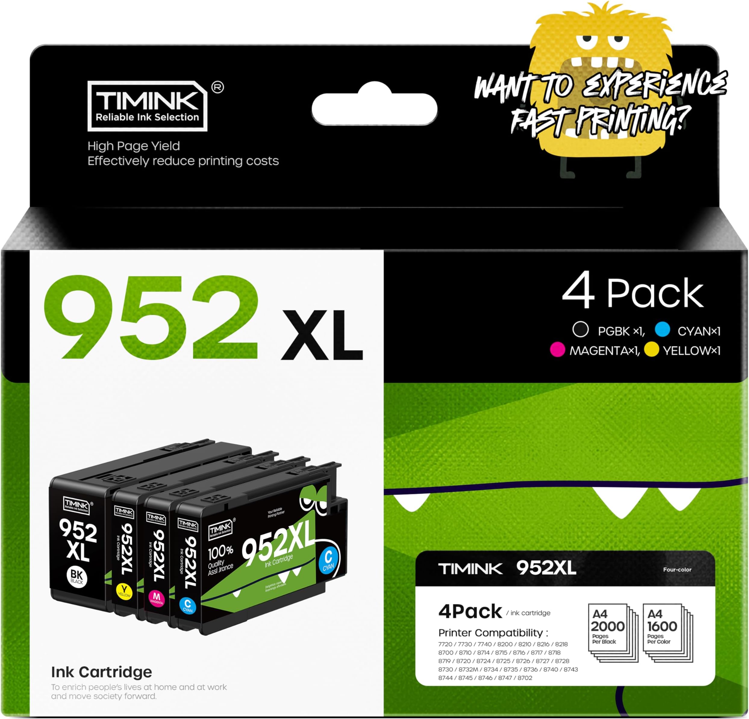 952XL 4PK Ink Cartridge Replacement for HP952XL for HP-952 952 XL ...