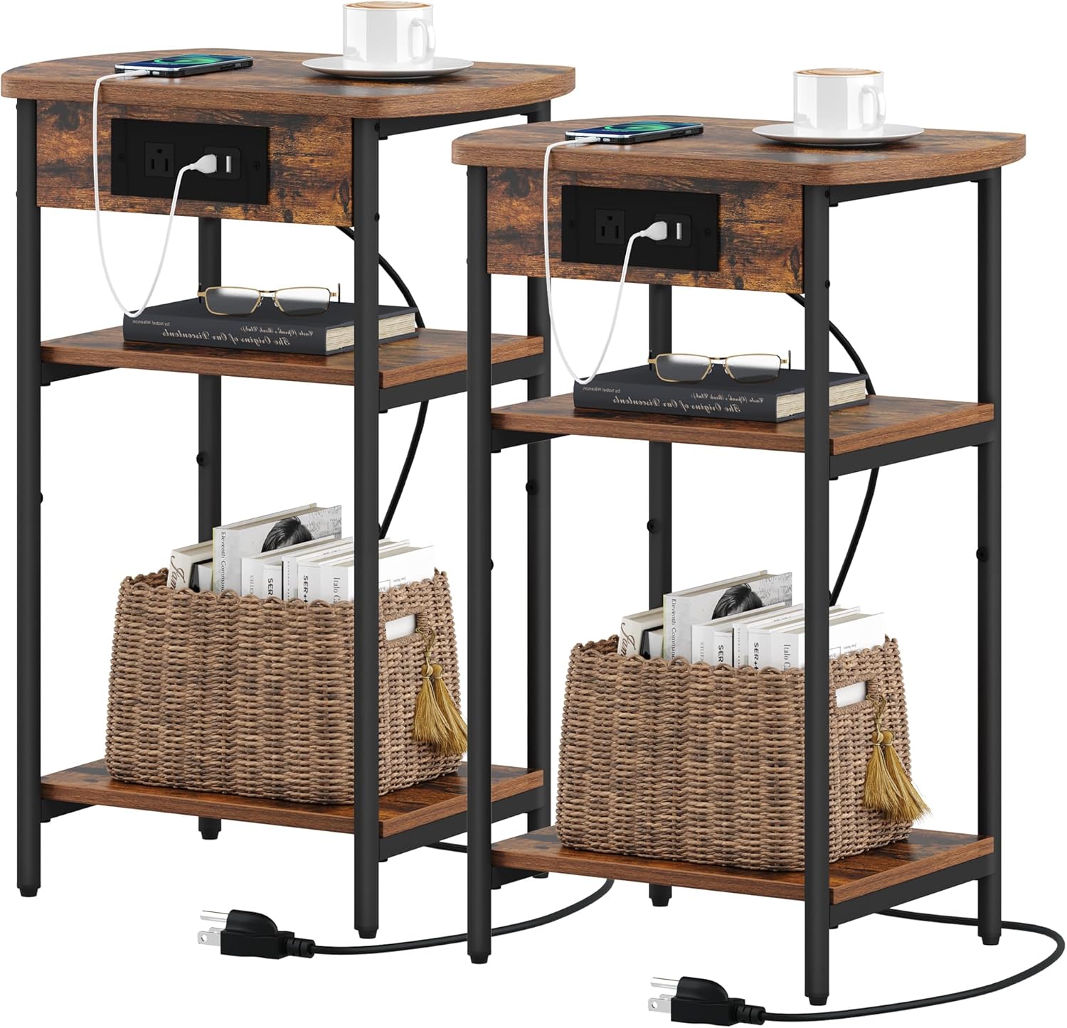 Amazon.com: Hzuaneri End Tables with Charging Station, Narrow Side Tables Living Room ...