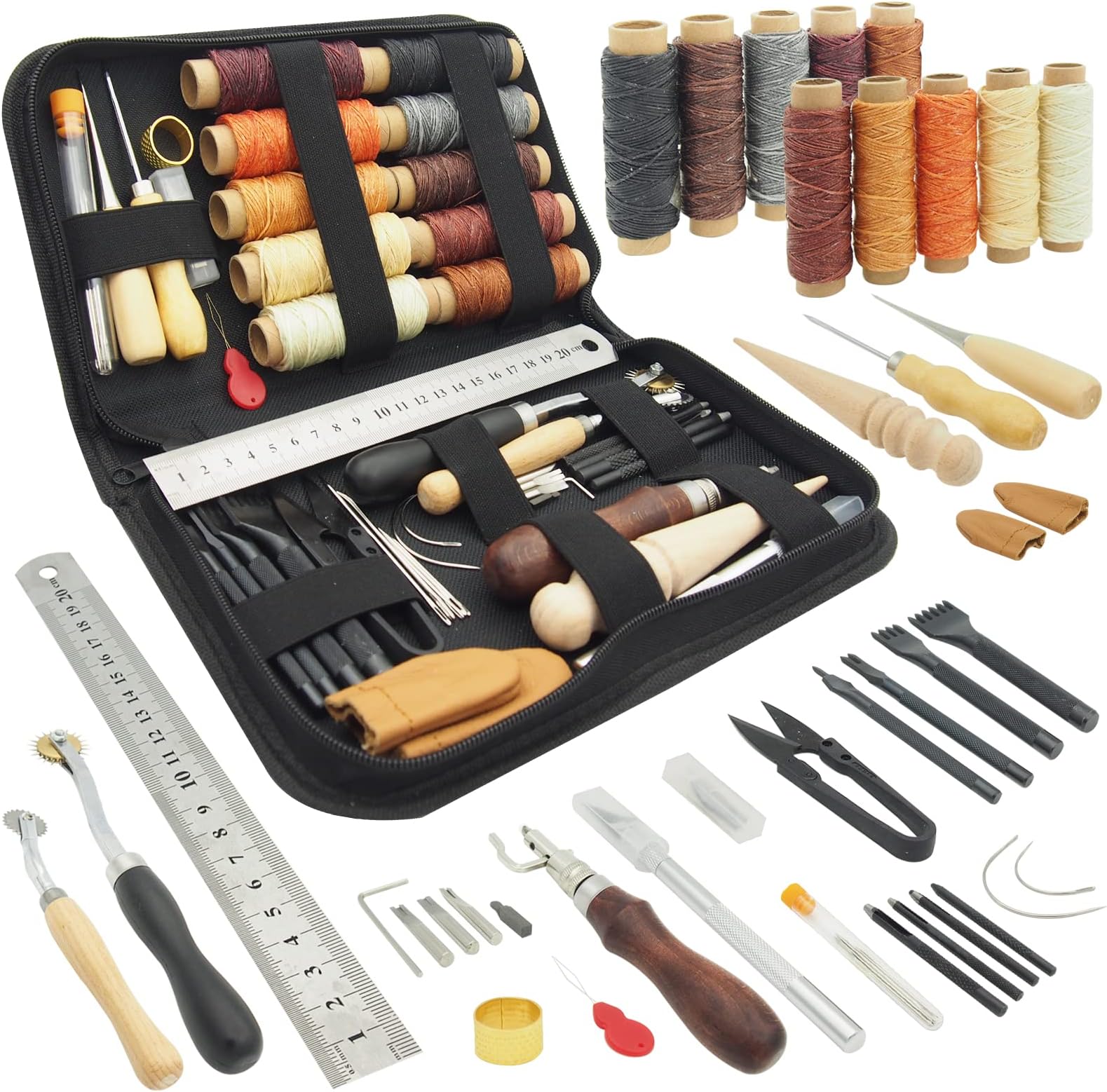 Leather Sewing Tools 44 pcs Leather Craft Tools Kit for Hand Sewing ...