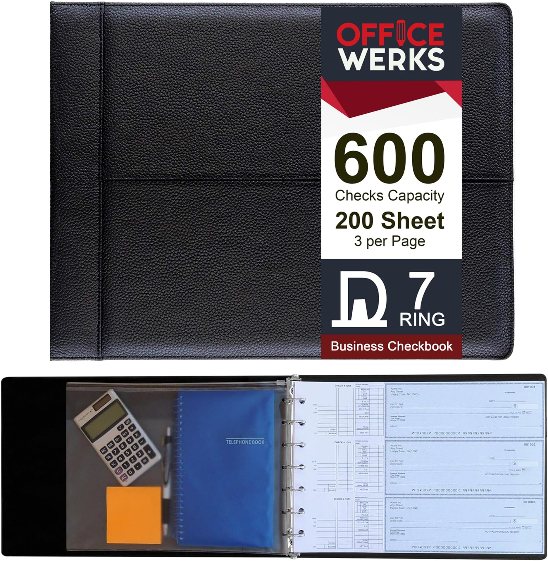 Amazon.com : Premium Executive Check Binder, Black Padded Leather Look ...