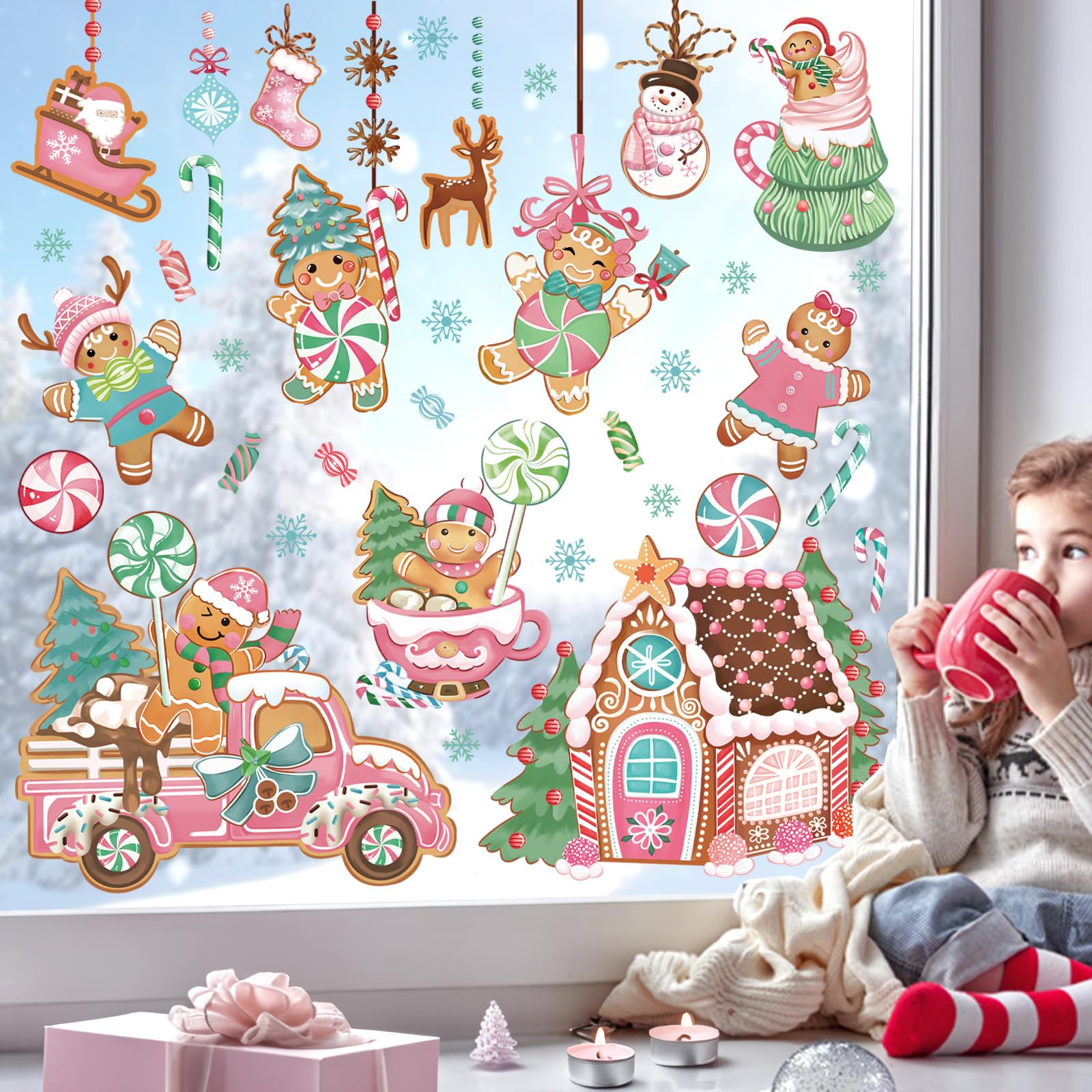 Amazon.com: wondever Pink Gingerbread Man Window Clings Christmas ...