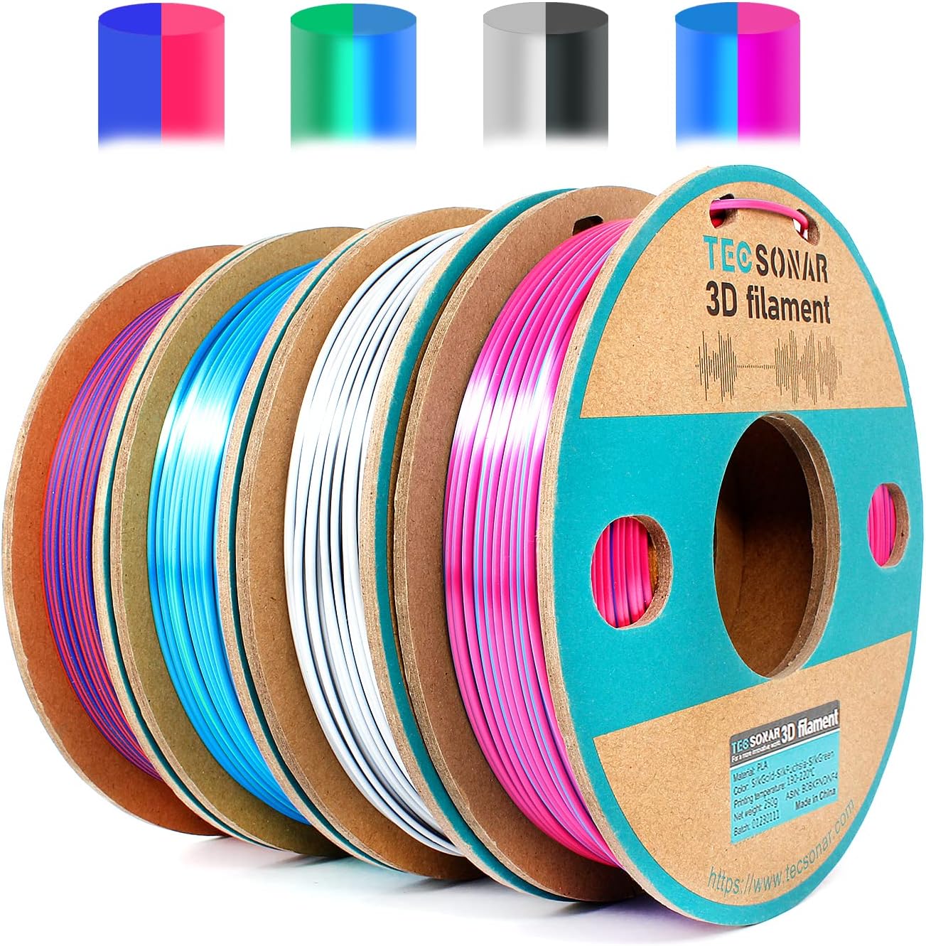 Amazon.com: TECSONAR Silk Dual Color PLA Filament 3D Filament ...