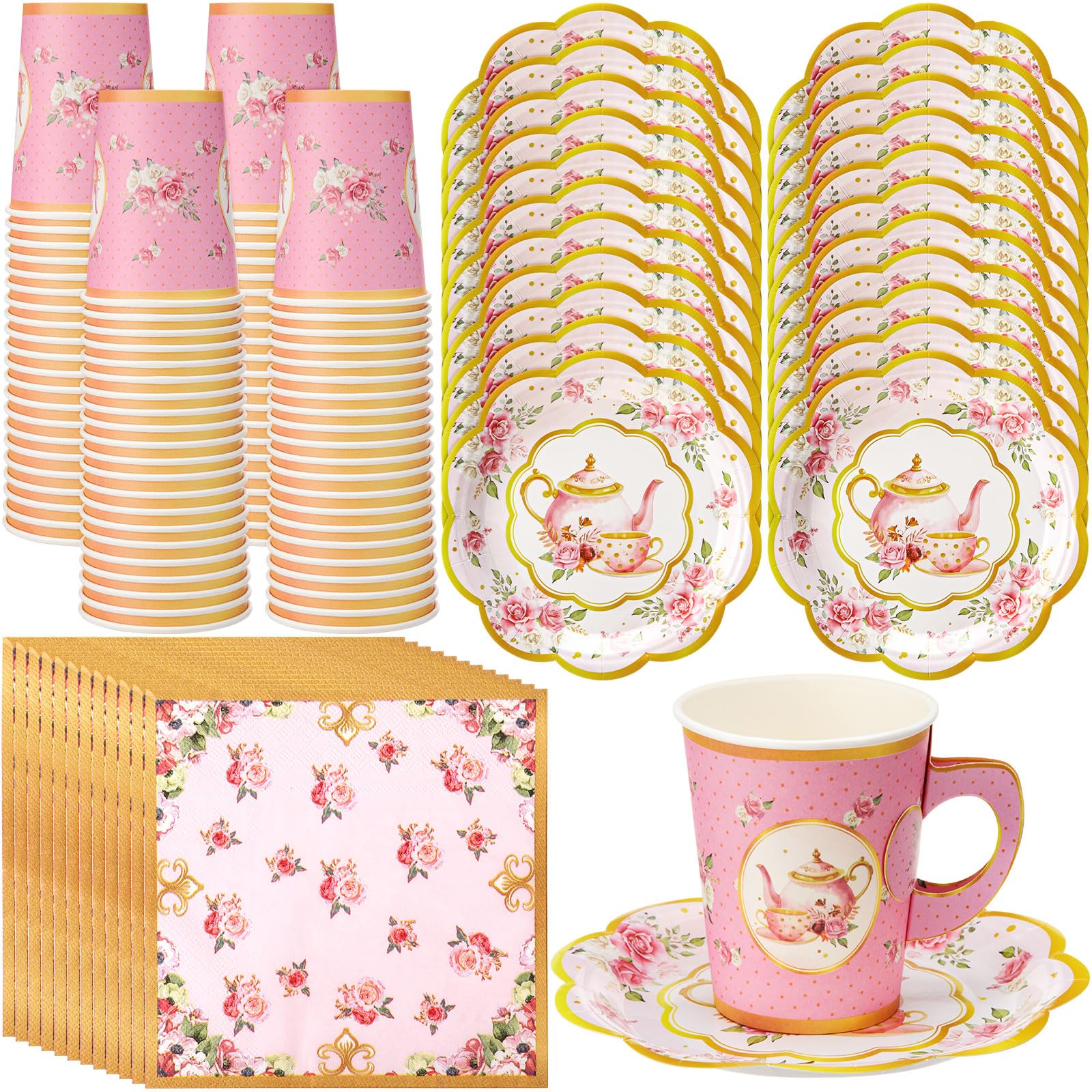 Amazon.com | Vesici 150 Pcs Tea Party Decorations 9 oz Disposable Paper ...