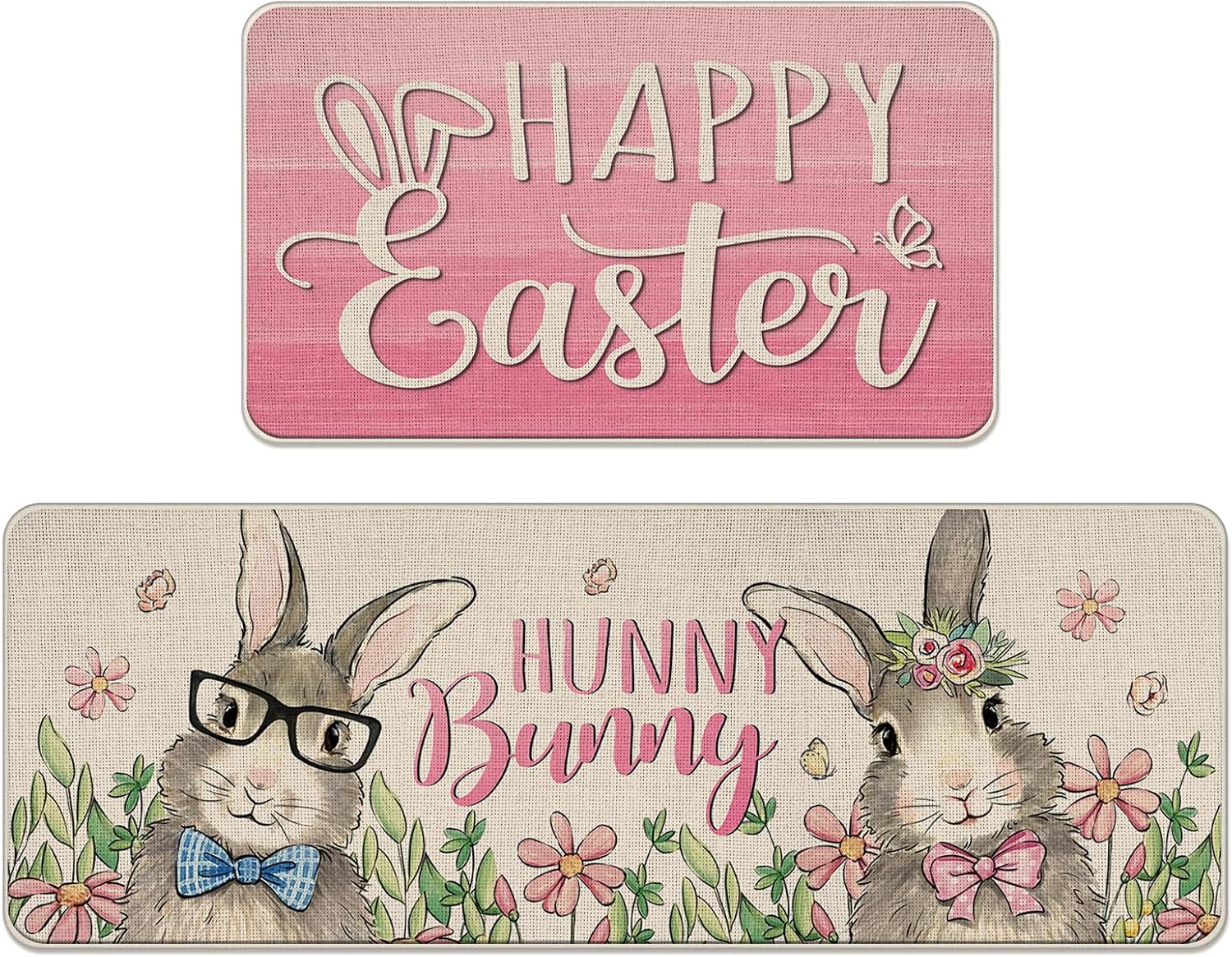 Amazon.com: Tailus Happy Easter Hunny Bunny Kitchen Rugs Set of 2, Cute ...