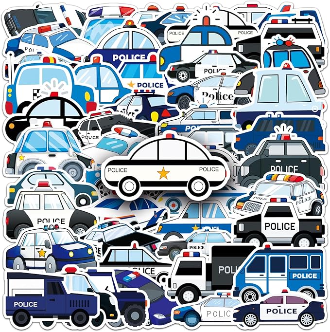 Amazon.com: 50 Pcs Police Car Stickers for Kids, Waterproof Vinyl ...