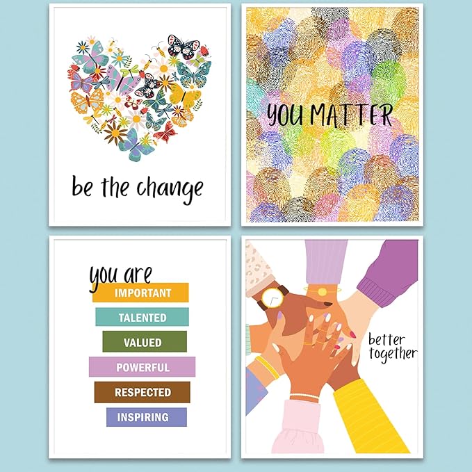 Amazon.com: 4 PCS Inclusive Classroom Wall Art Encouragement Diversity ...