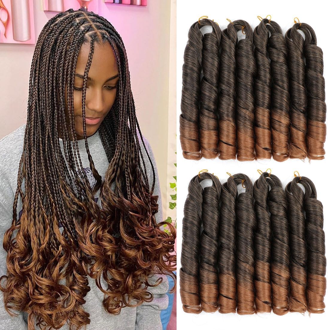 Amazon.com : GetGal Ombre Brown french curl braiding hair 22 inch 8 ...
