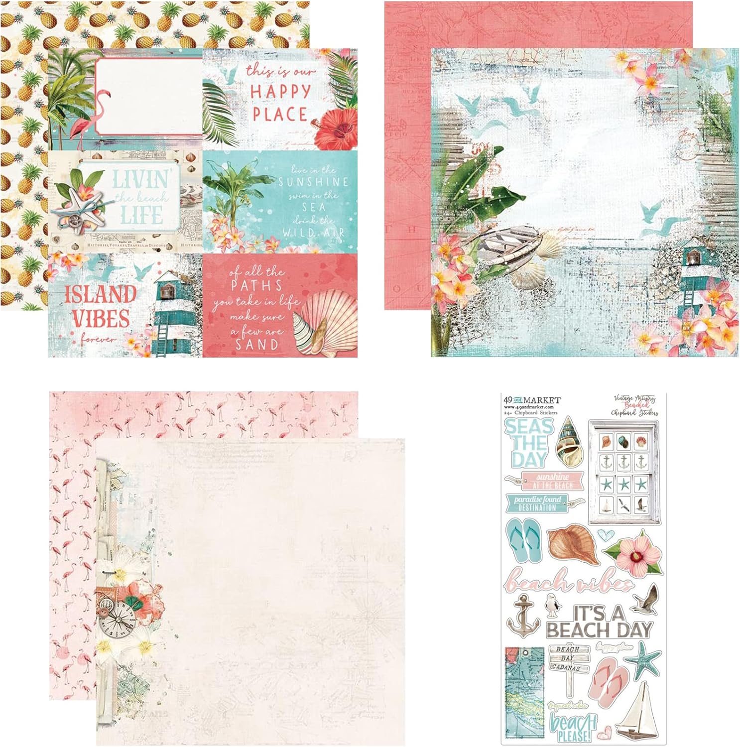 Amazon.com: 3 Beach Scrapbook Paper - with Beach Scrapbook Stickers ...