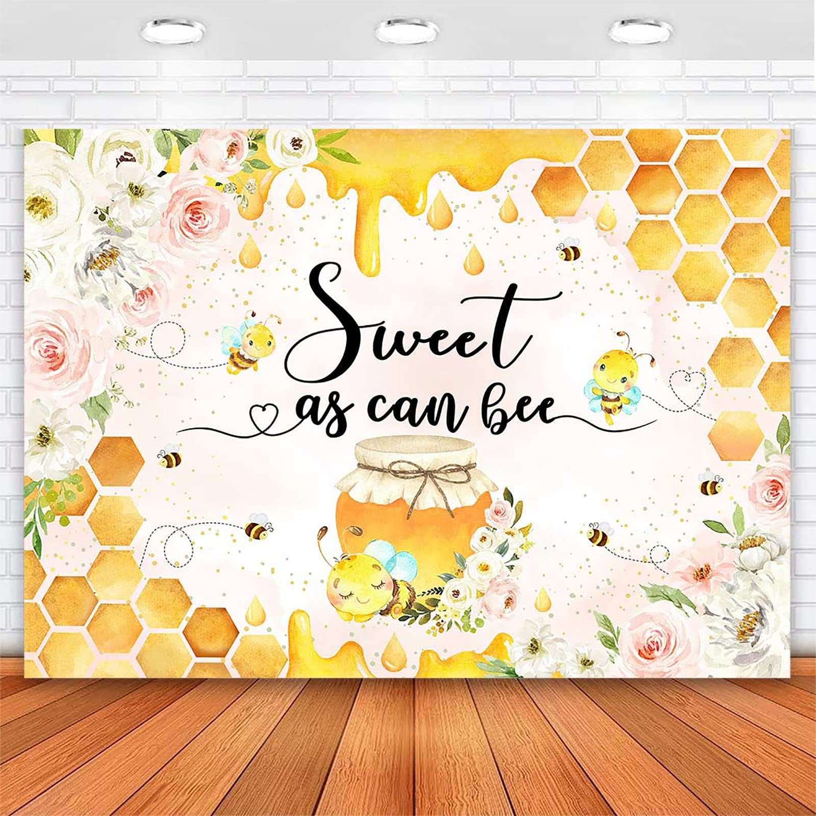 Amazon.com : Rsuuinu Sweet As Can Bee Baby Shower Backdrop Bee Theme ...