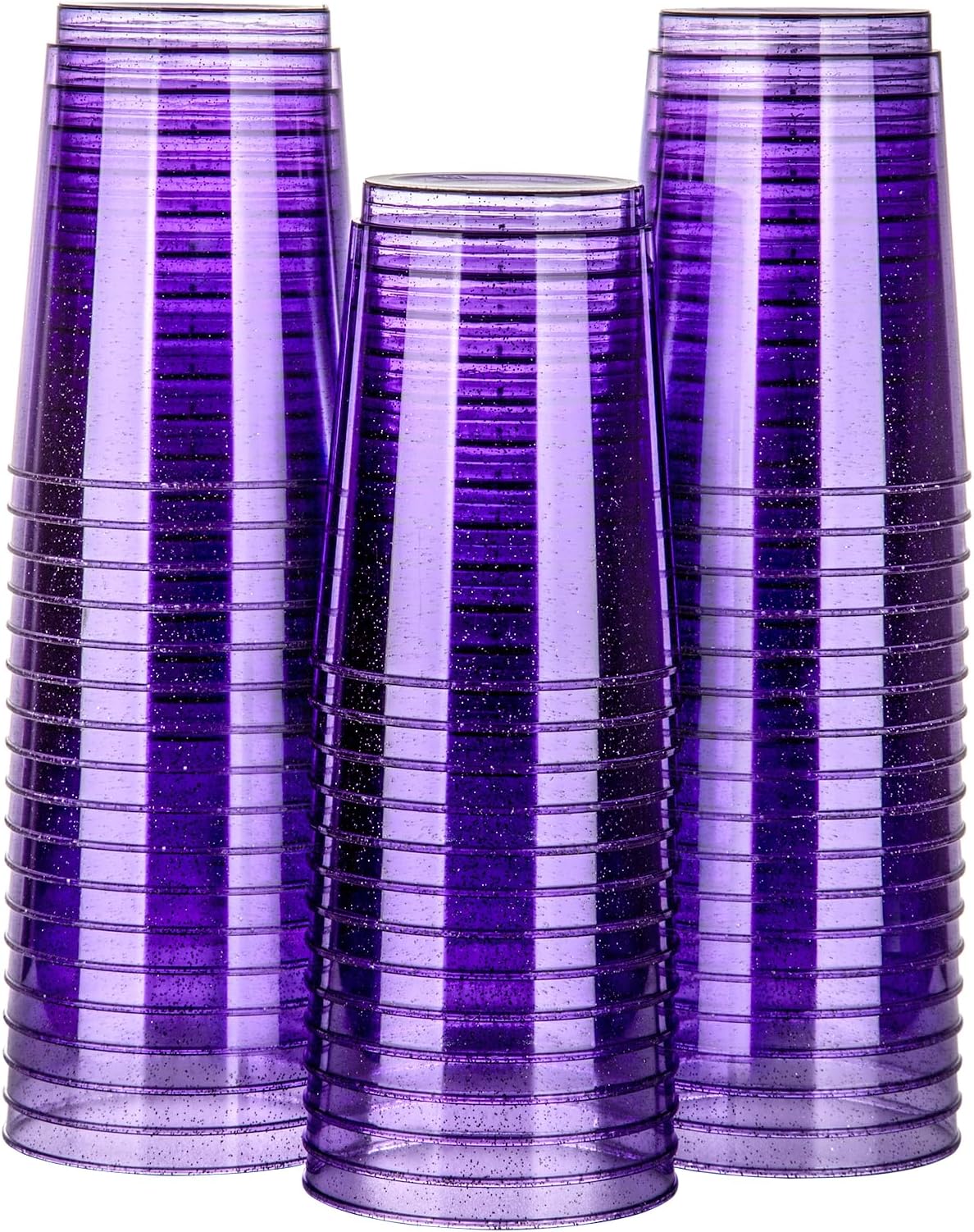 Amazon.com: 50pc 10oz Purple Glitter Plastic Cups and 1 Silver Ice Tong ...