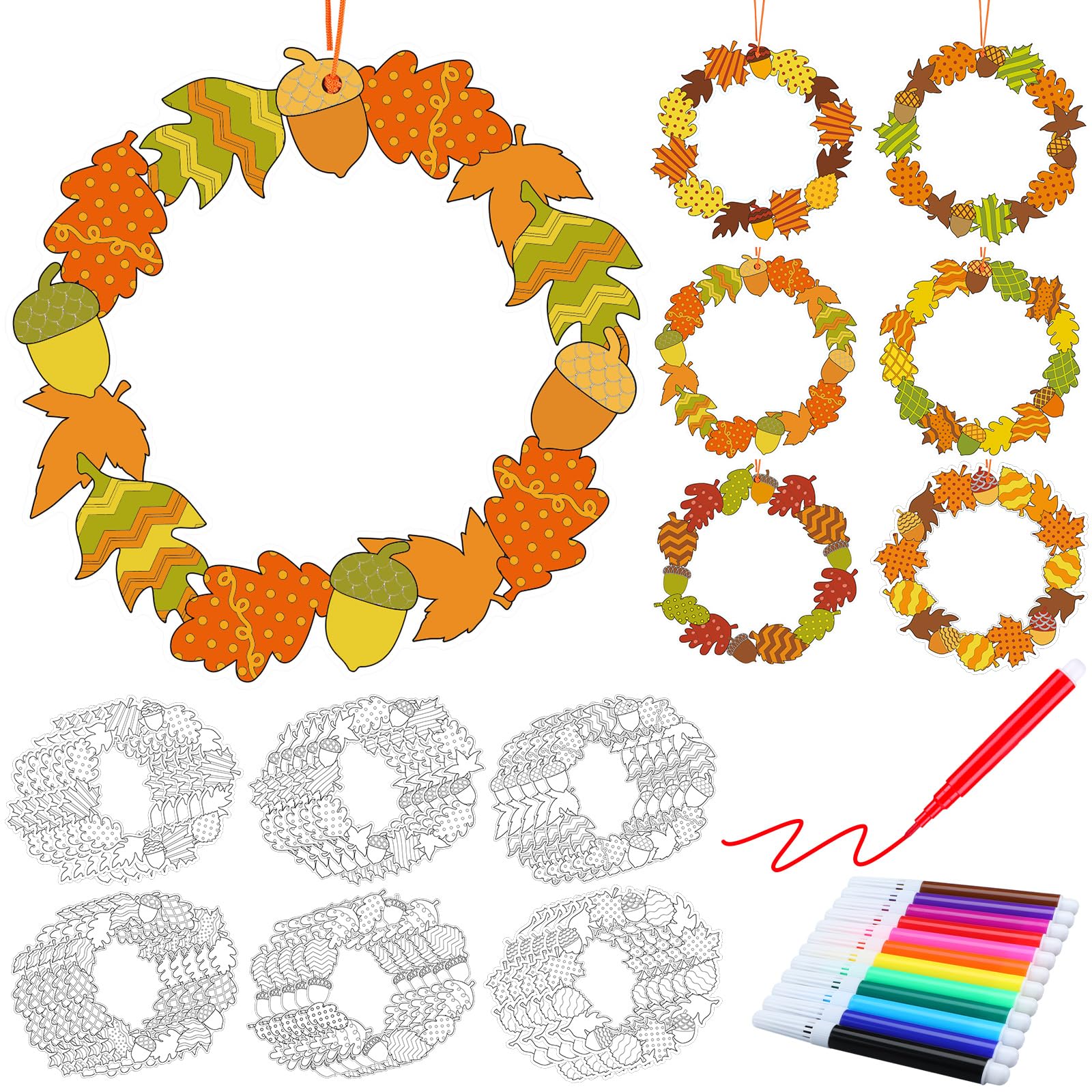 Amazon.com: Solsew 30 Pcs Fall Thanksgiving Wreath Craft Kit Color Your ...