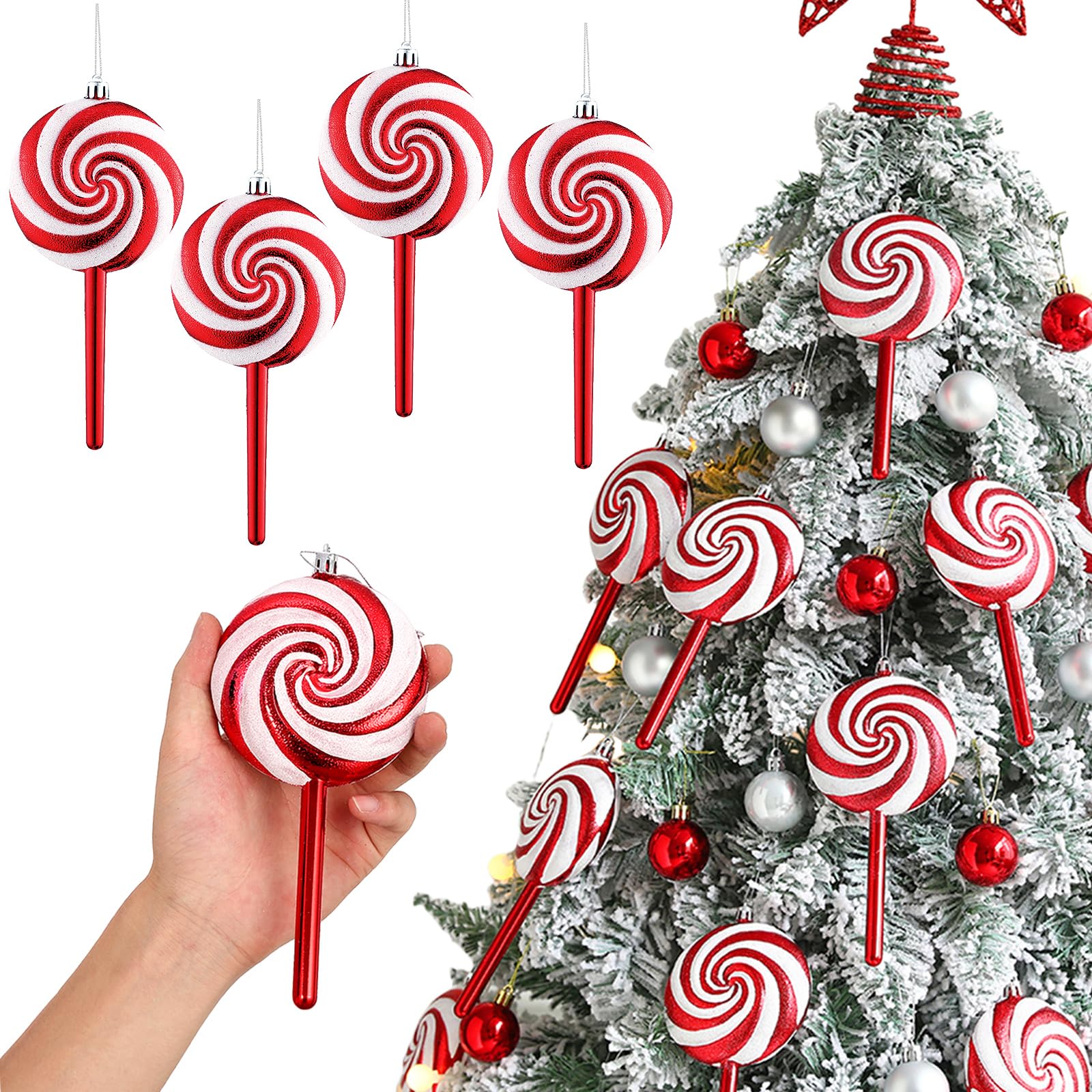 Amazon.com: 4Pcs Red White 7Inch Lollipop Ornaments Kit for Christmas ...