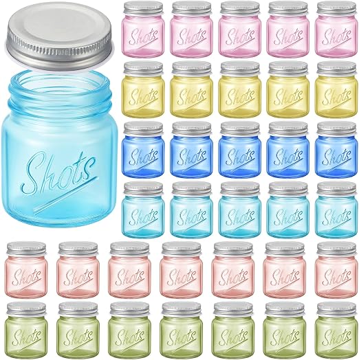Amazon.com | Tessco 36 Pcs Mini Mason Jar Shot Glasses with Lids 2 oz ...