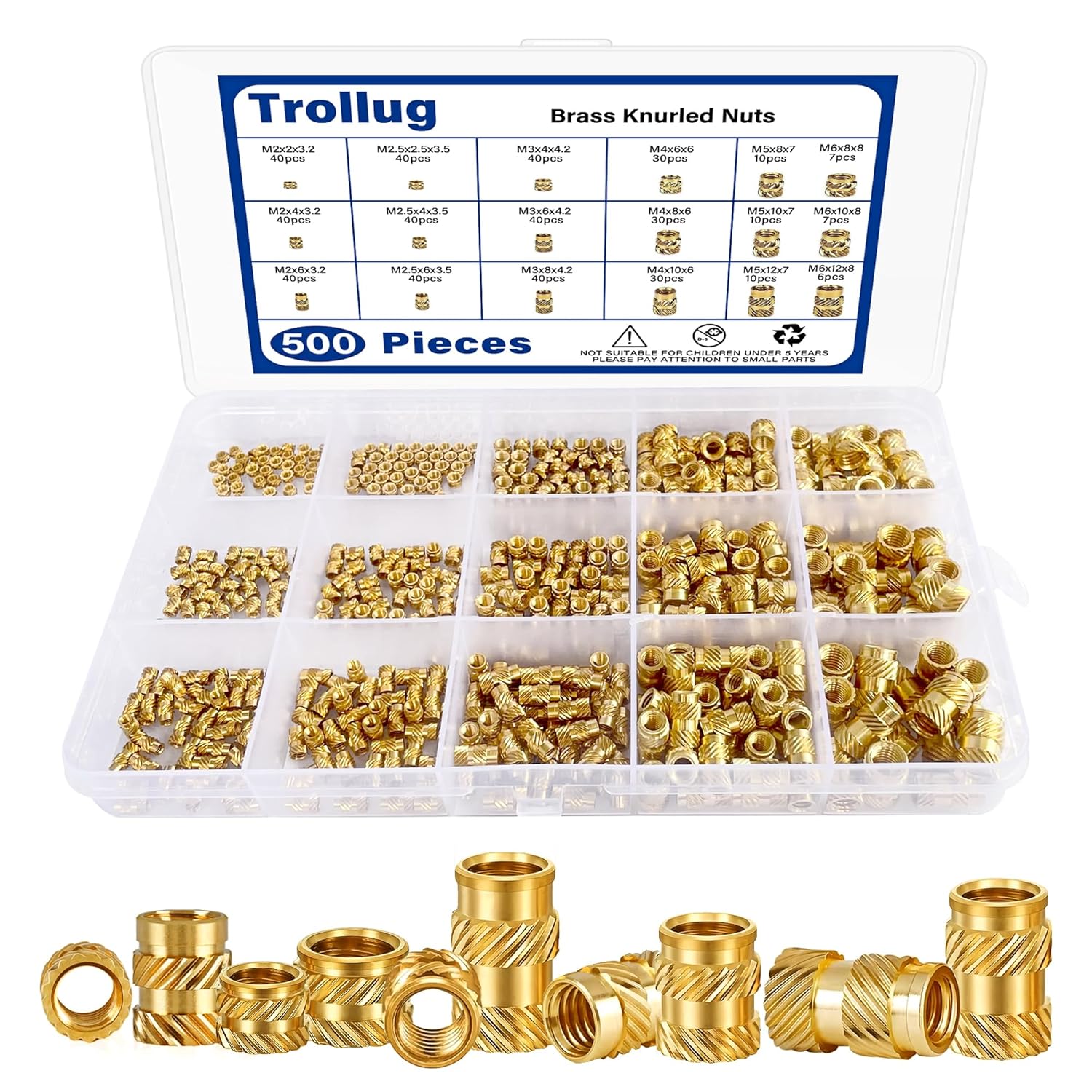 Trollug 500PCS Threaded Inserts, Brass Heat Set Insert M2 M2.5 M3 M4 M5 ...