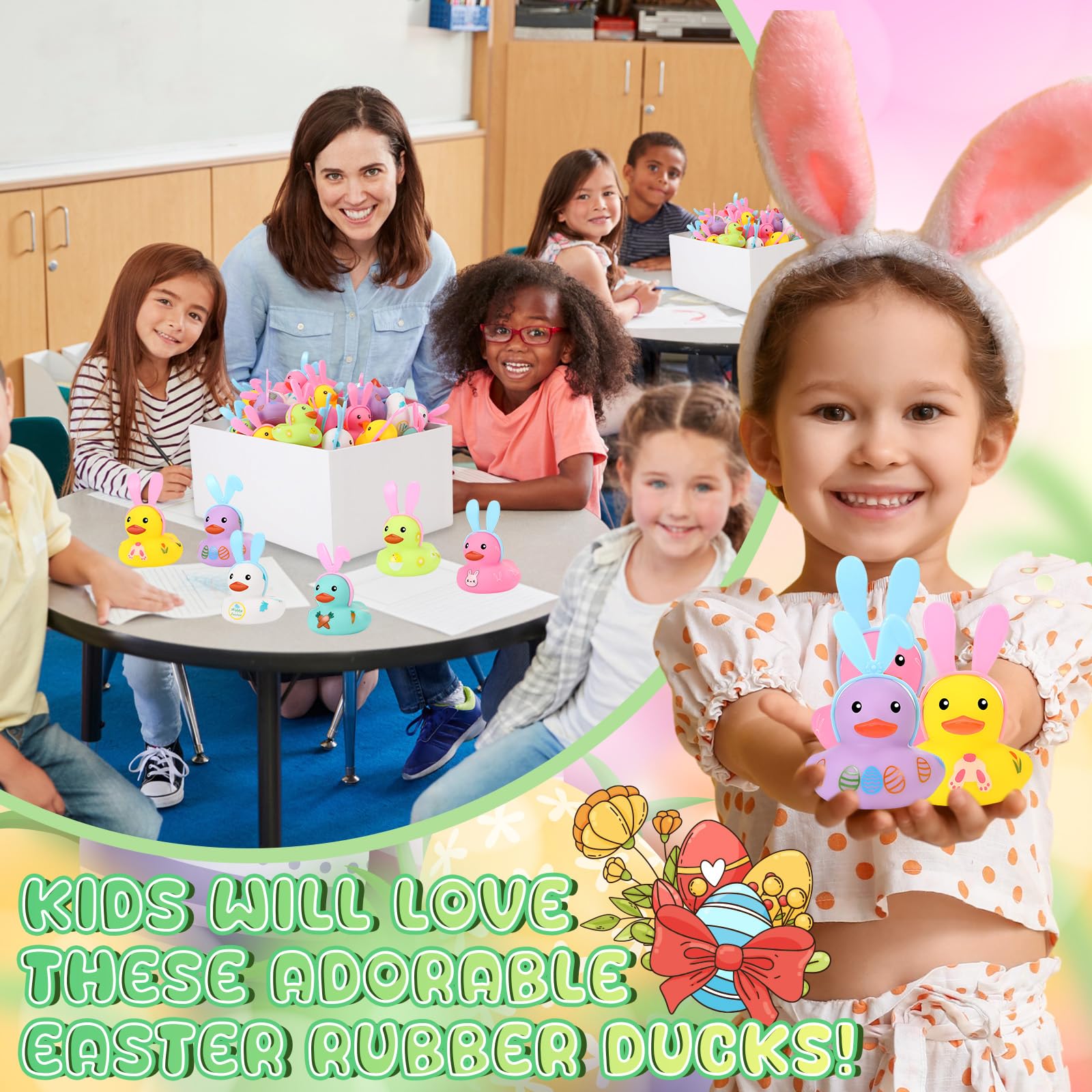 ShinyRelief 100 Pcs Easter Rubber Ducks Bunny Chicken Carrot Egg ...