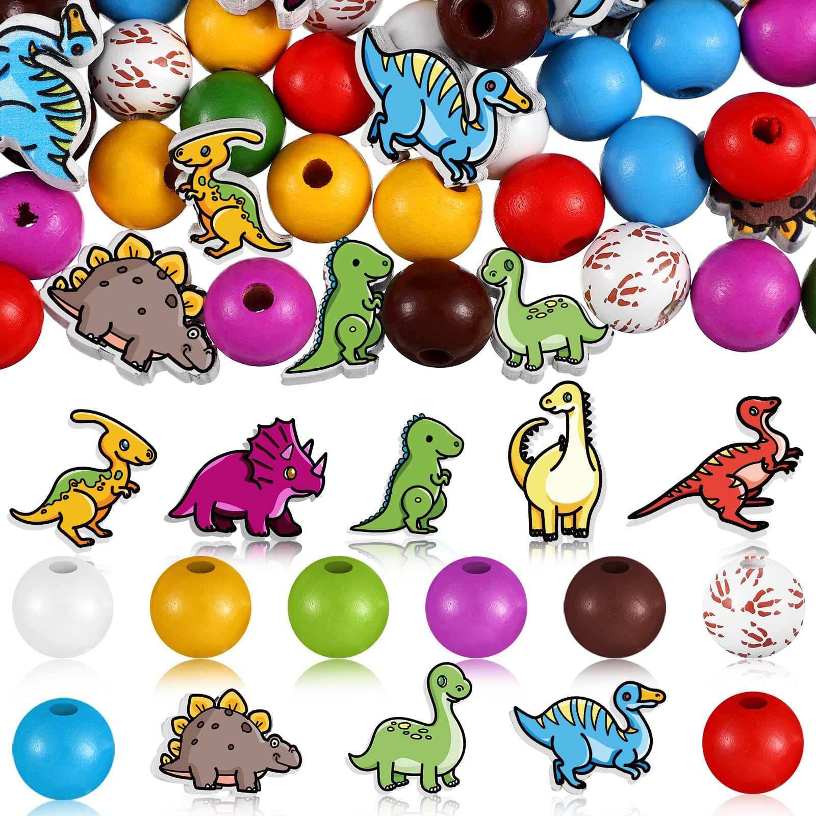 Amazon.com: 200 Pieces Dinosaur Wood Beads Dinosaur Paw Wooden Beads ...