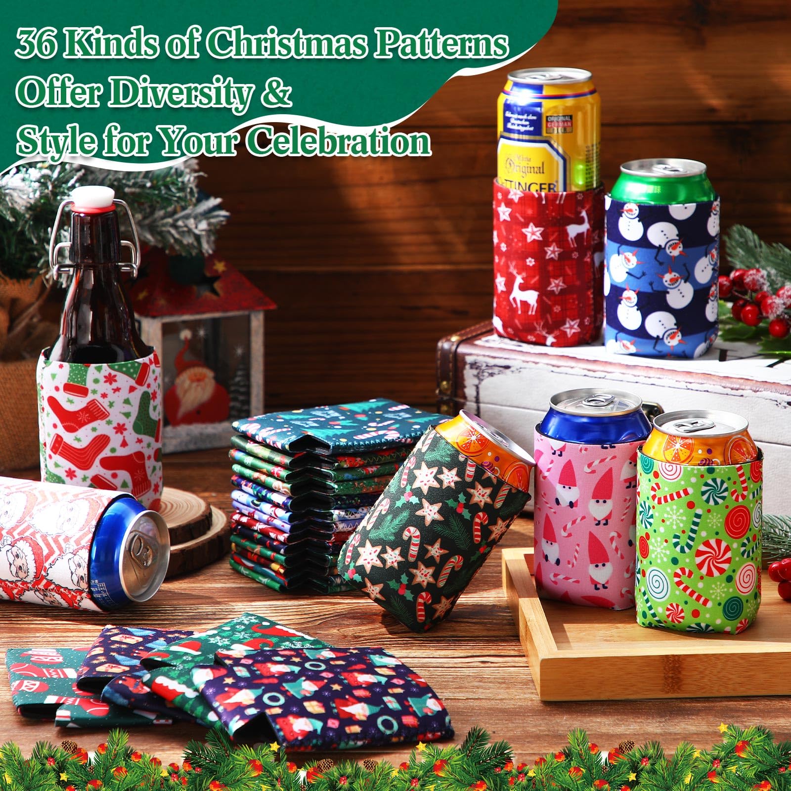 Snapklik.com : Potchen 36 Pcs Christmas Beer Can Cooler Sleeves 12 Oz ...