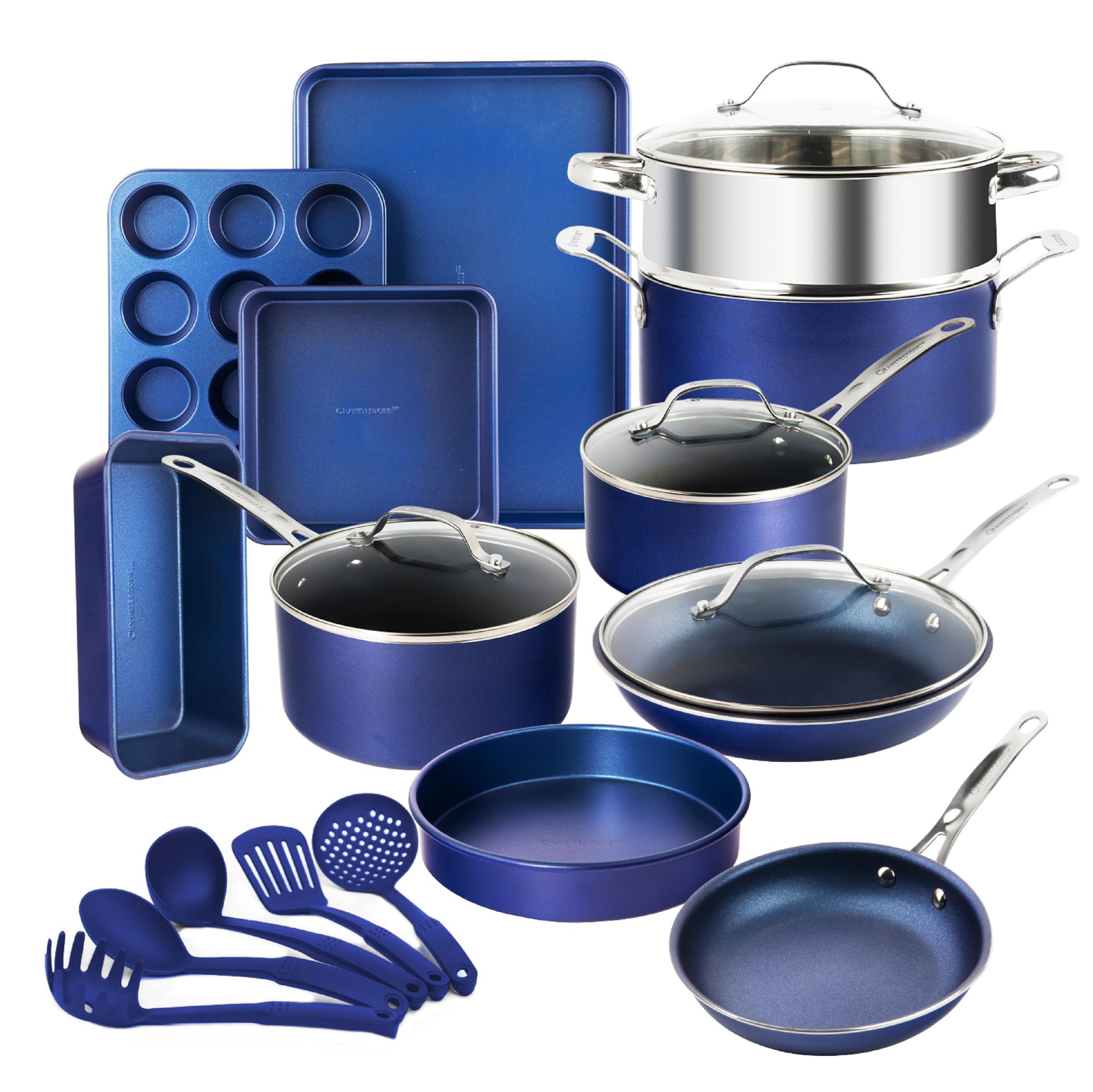 Snapklik.com : GRANITESTONE Blue 20 Pc Pots And Pans Set Non Stick ...