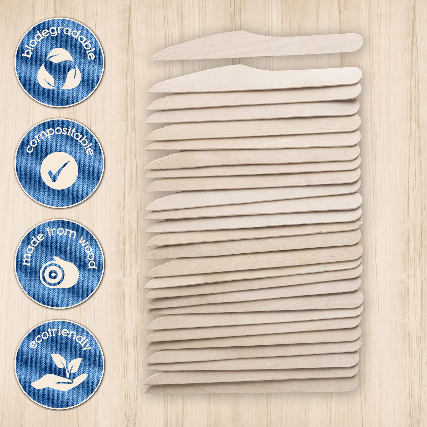 Snapklik.com : Compostable Wood Cutlery 100% Wood Knives Natural Eco ...