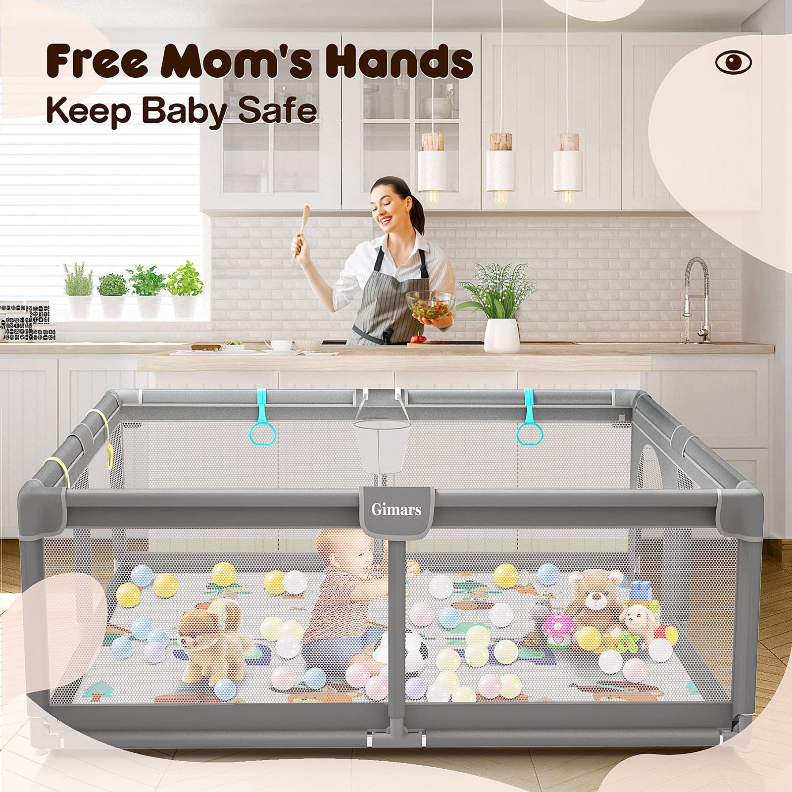 Gimars Upgraded 320D Washable Baby Playpen with Padding Mat, 6in1 Large ...