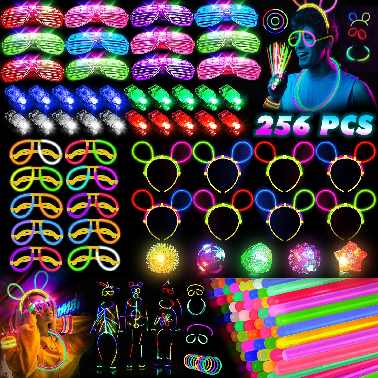 Amazon.com: Glow in the Dark Party Supplies for Kids Adults, Light Up ...