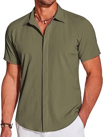 Amazon.com: COOFANDY Men's Casual Short Sleeve Button Down Summer Beach Shirt Lightweight ...