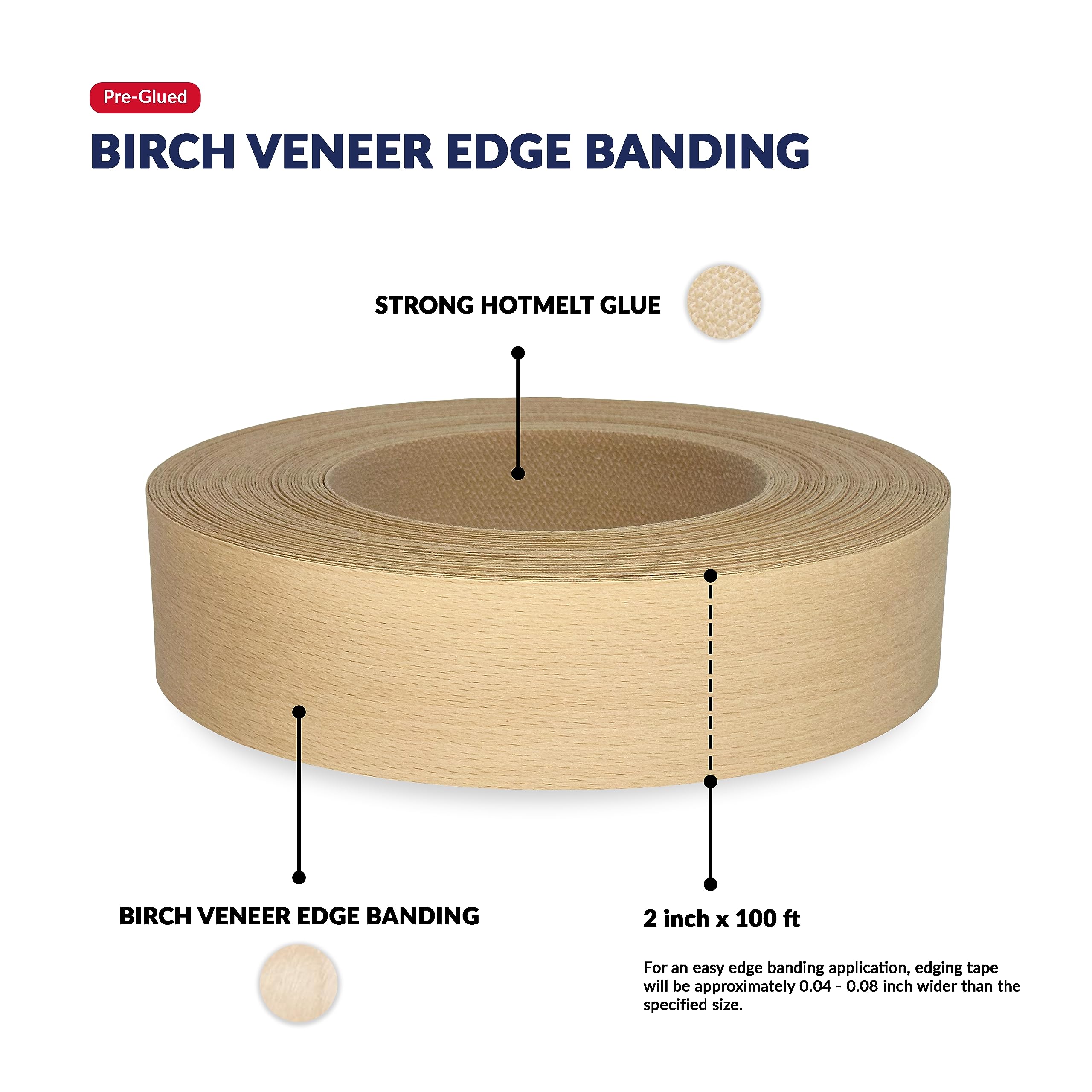 Snapklik.com : Birch Wood Veneer Edge Banding 2 Inch X 100 Ft Pre Glued ...