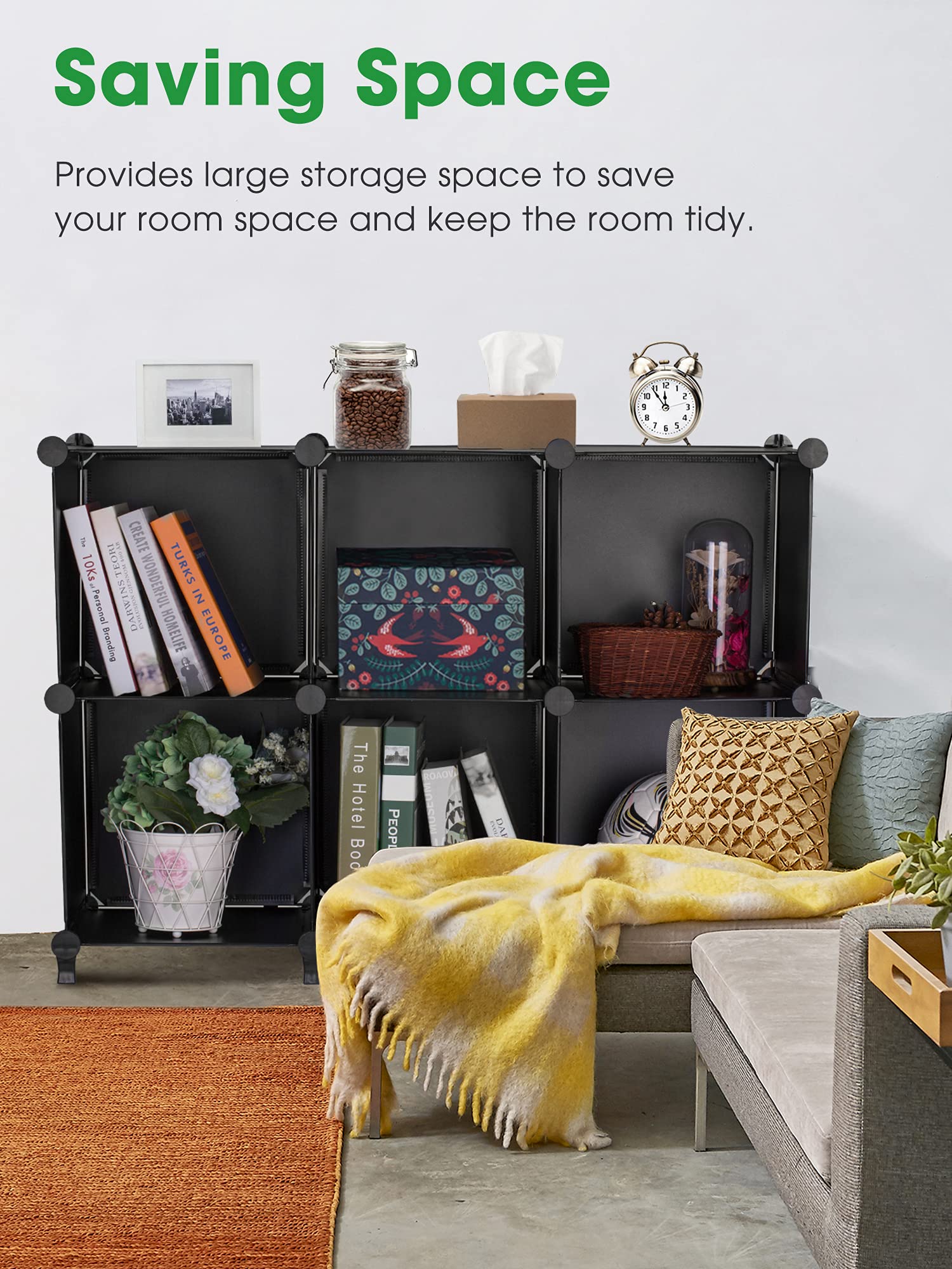 Puroma Cube Storage Organizer 6-Cube Closet Storage Shelves with Wooden ...