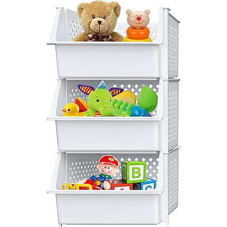 Amazon.com - Jandson 3 Pack Stacking Open Front Storage Bins, Gray ...