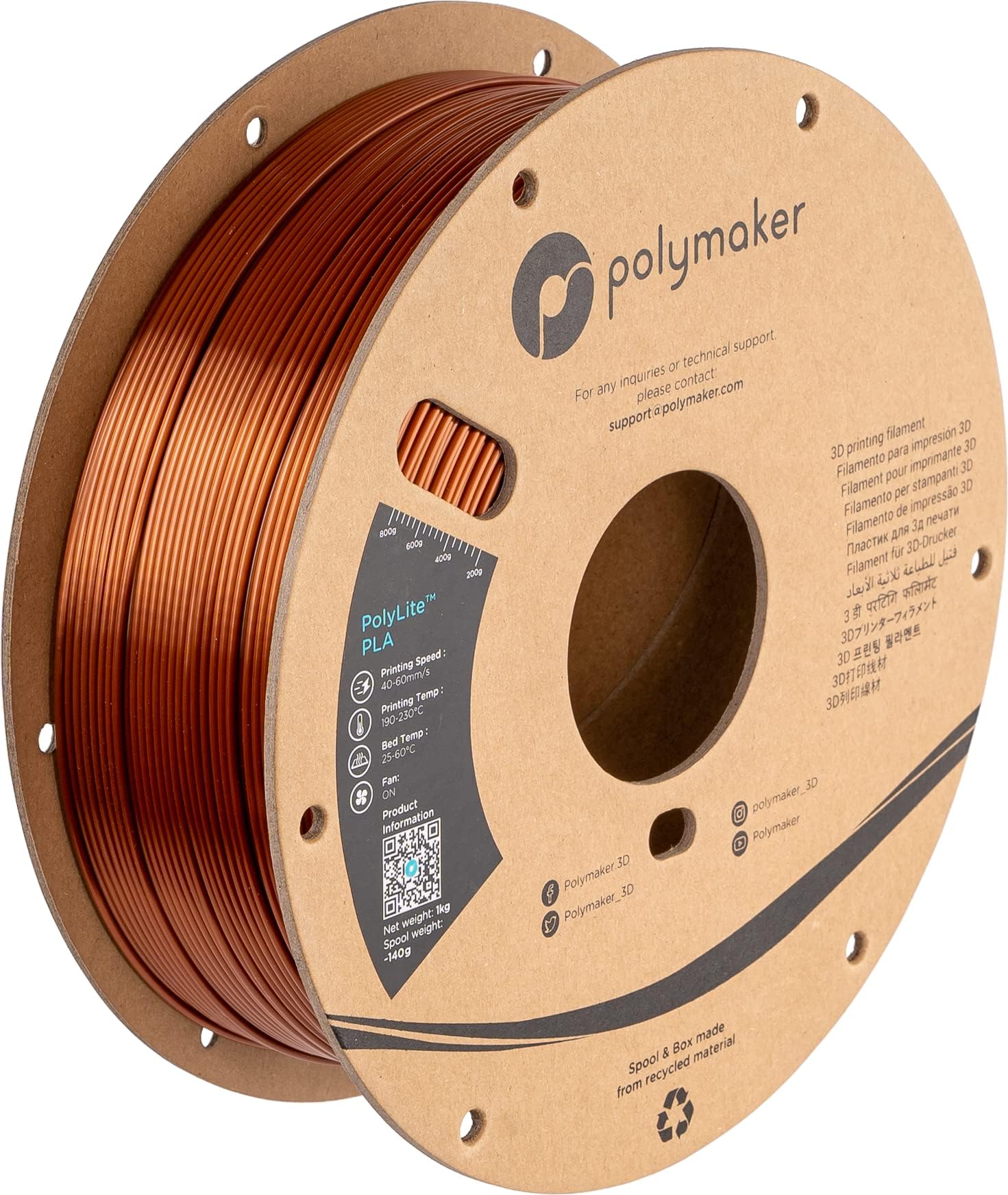 Polymaker Silk PLA Filament 1.75mm, Shiny Bronze PLA 3D Printer ...