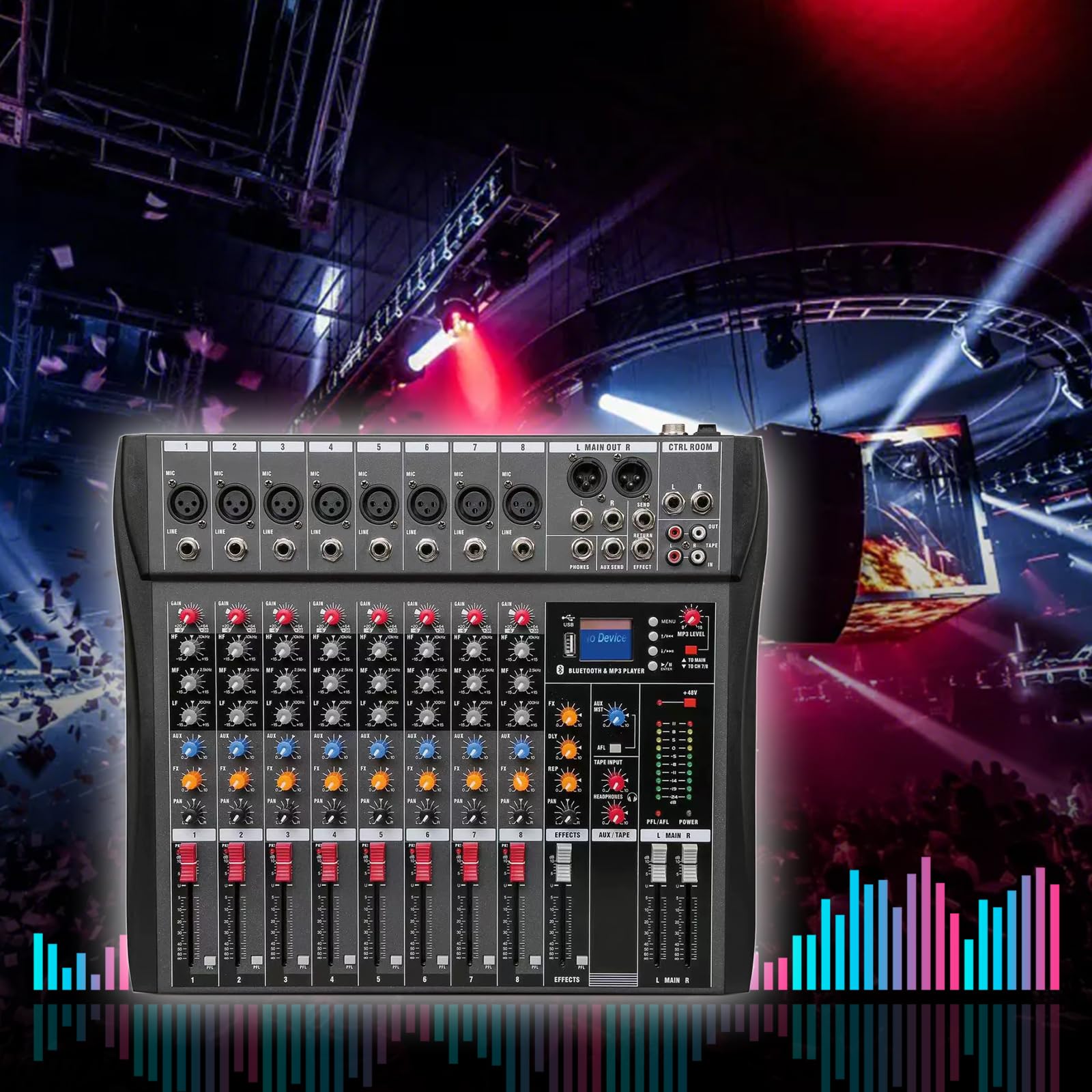 Depusheng DX8 8 Channel Professional Audio Mixer Sound Board Console ...