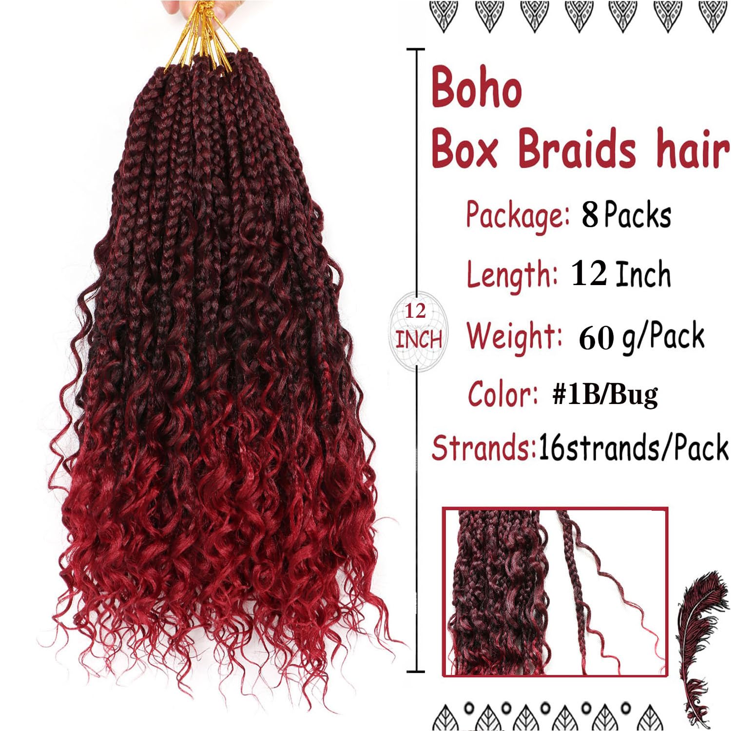 8 Packs Crochet Braids Hair Extensions Box Braids Extensions Hair Pre ...