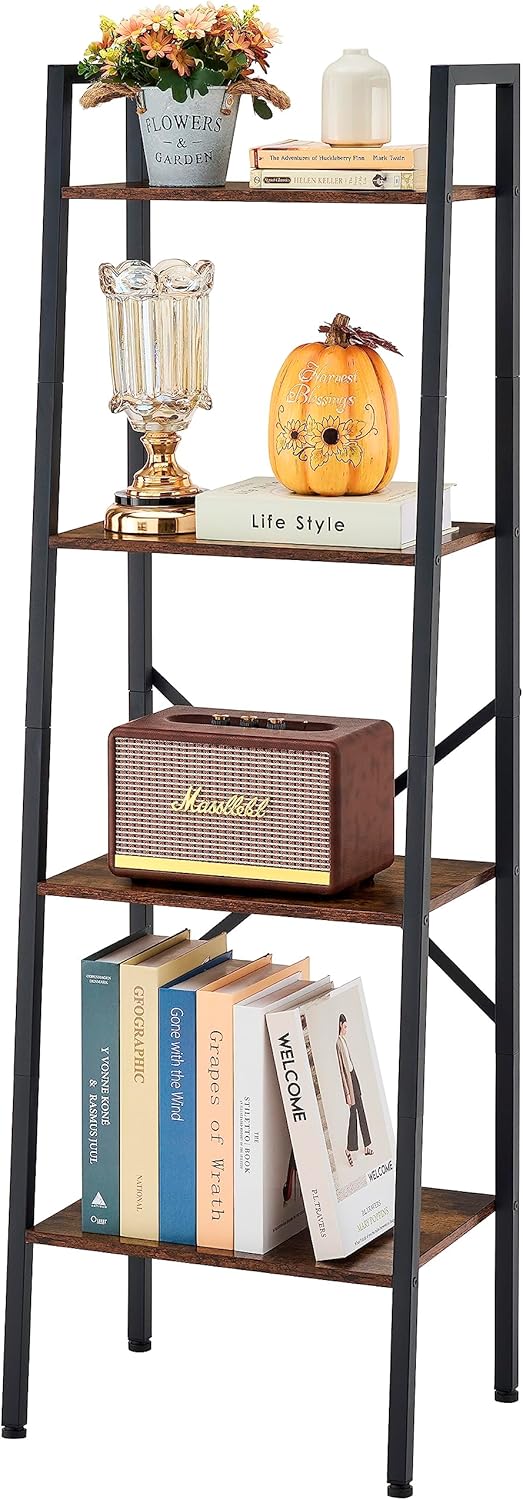 Amazon.com: Hoctieon 4-Tier Industrial Ladder Bookshelf, Narrow Ladder ...